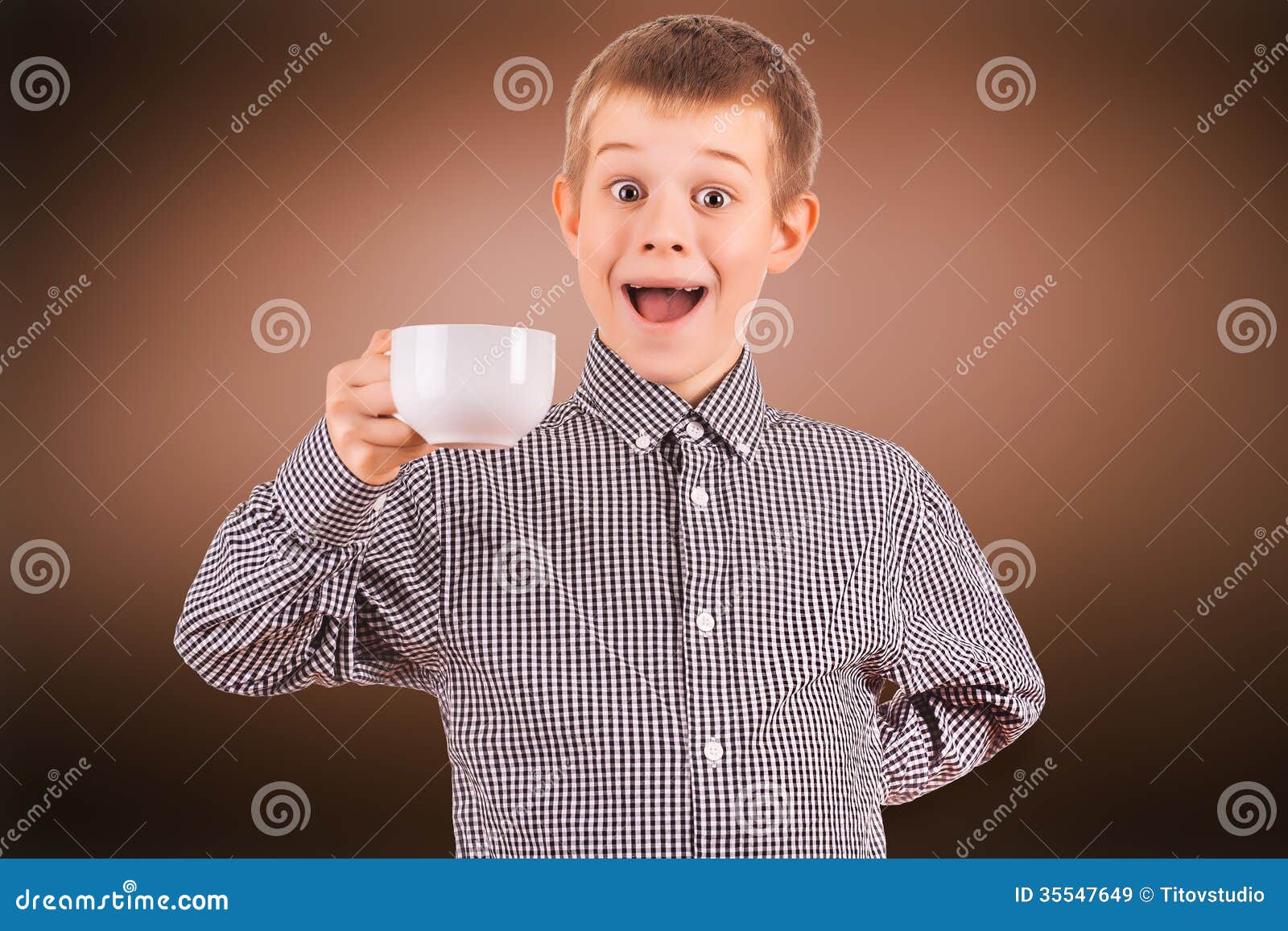 Cute Boy with White Cup of Tea Stock Image - Image of hand, portrait ...