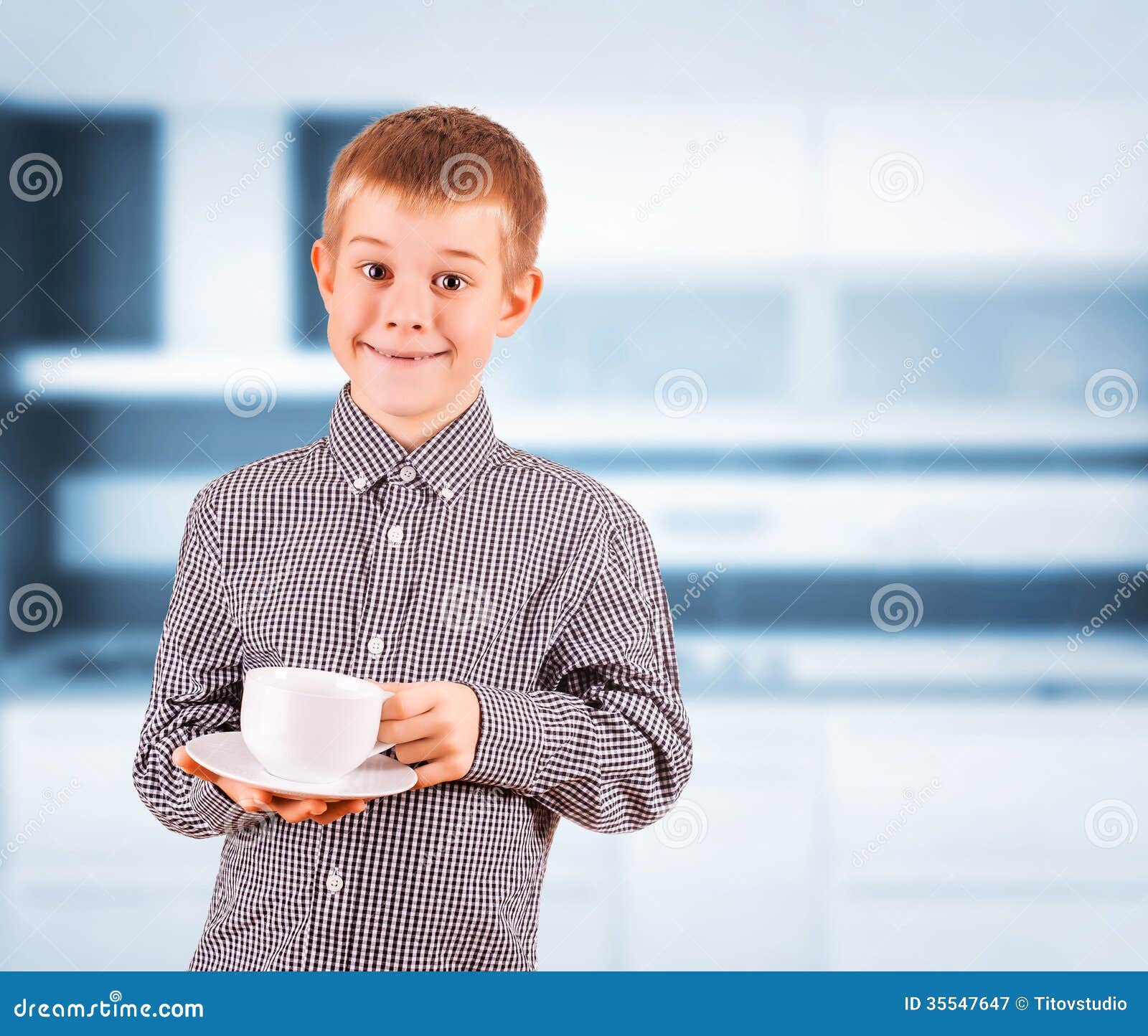 Cute Boy with White Cup of Tea Stock Image - Image of thirst, kitchen ...