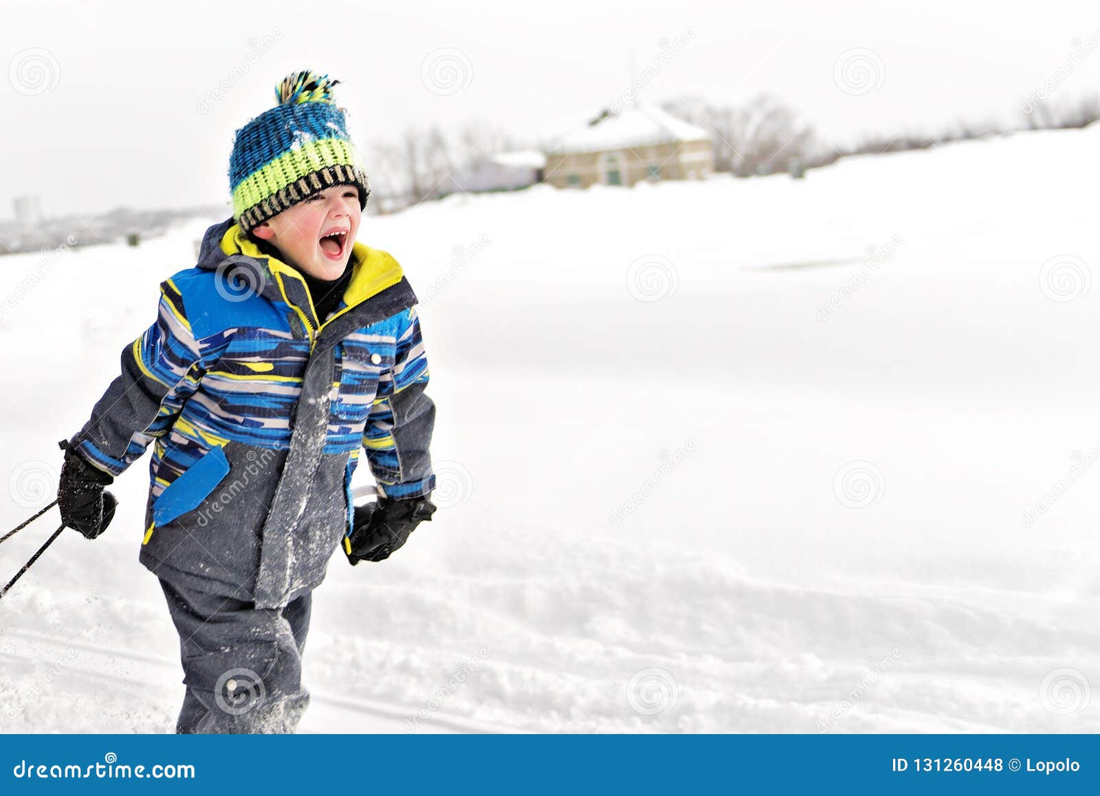 A Cute Boy in Winter Season Outside in Snow Stock Photo - Image of girl ...