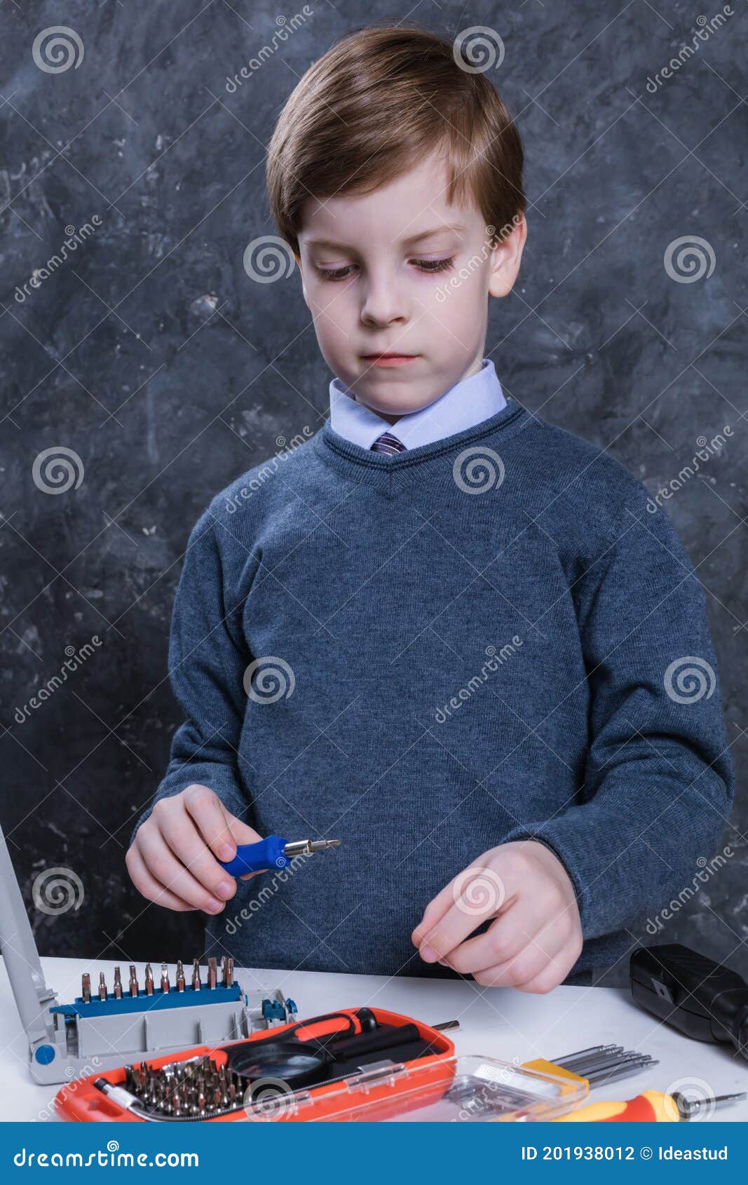Cute Boy with Working Tools Stock Photo - Image of caucasian, tool ...