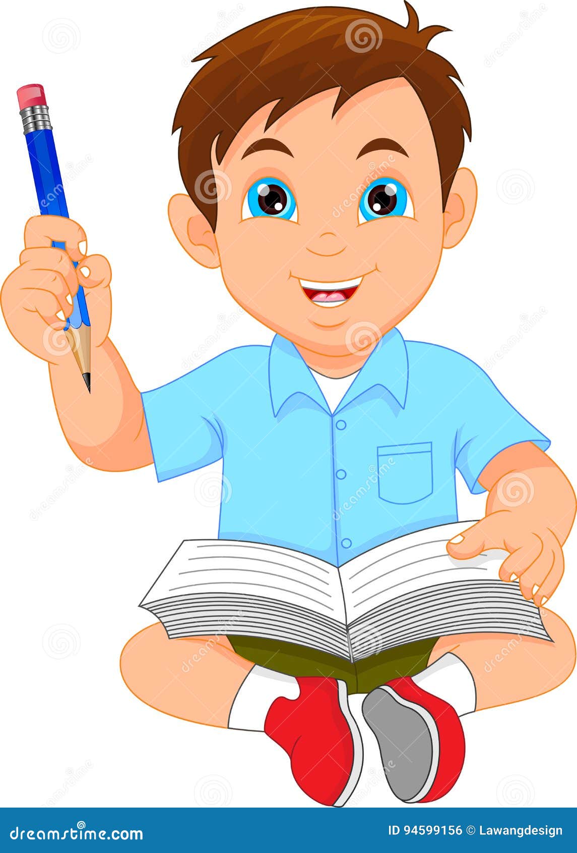 Cute Boy Writing and Drawing Stock Vector - Illustration of book, read ...