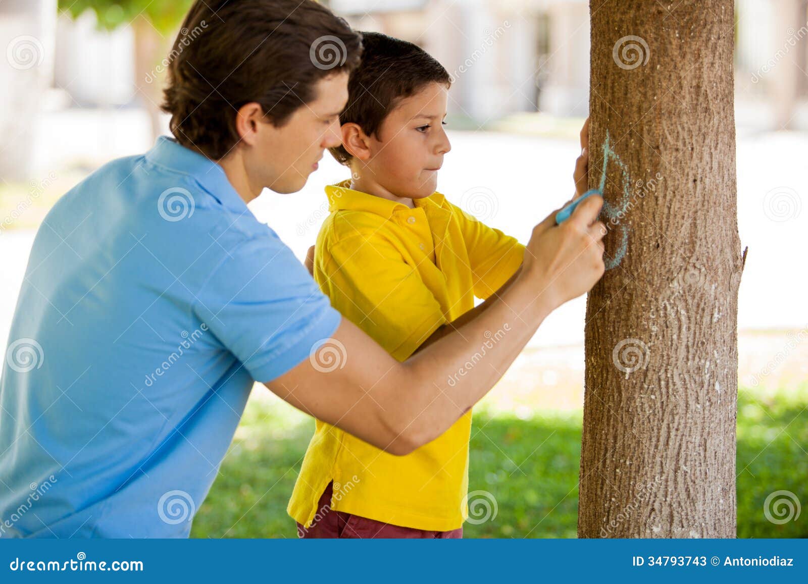 Cute Boy Writing His Name on a Tree Stock Image - Image of outdoor ...