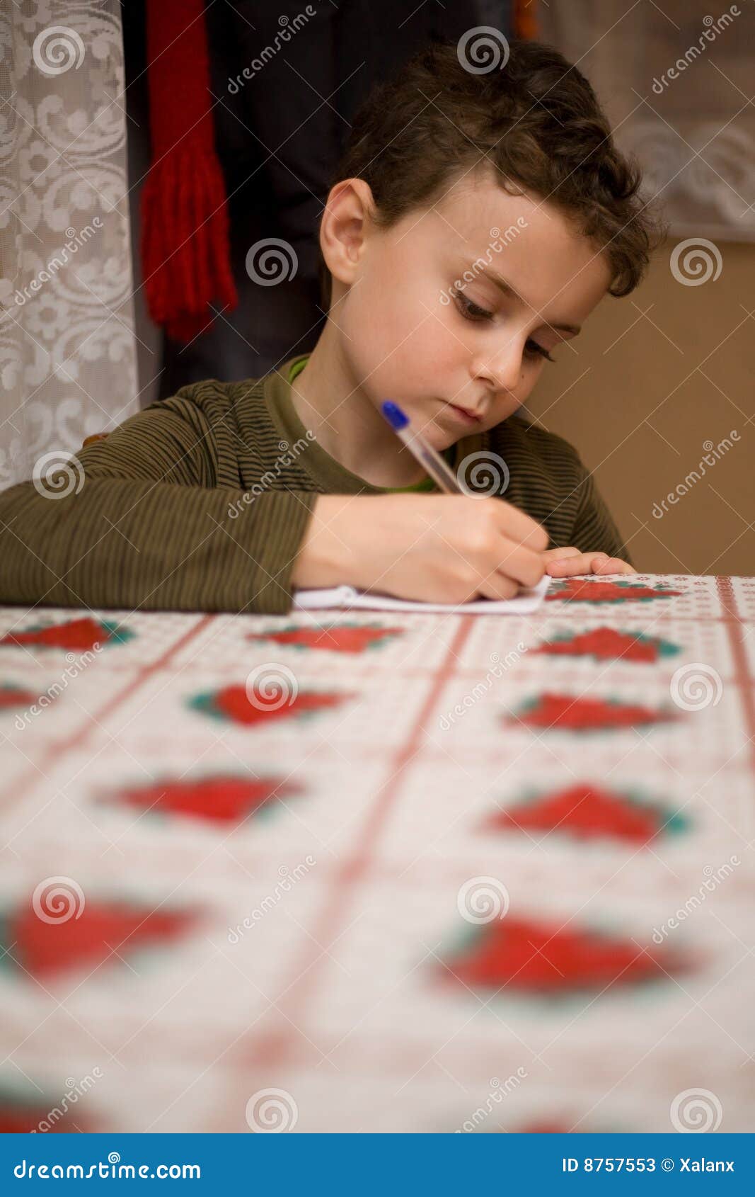 Cute Boy Writing in a Notebook Stock Image - Image of home, beautiful ...
