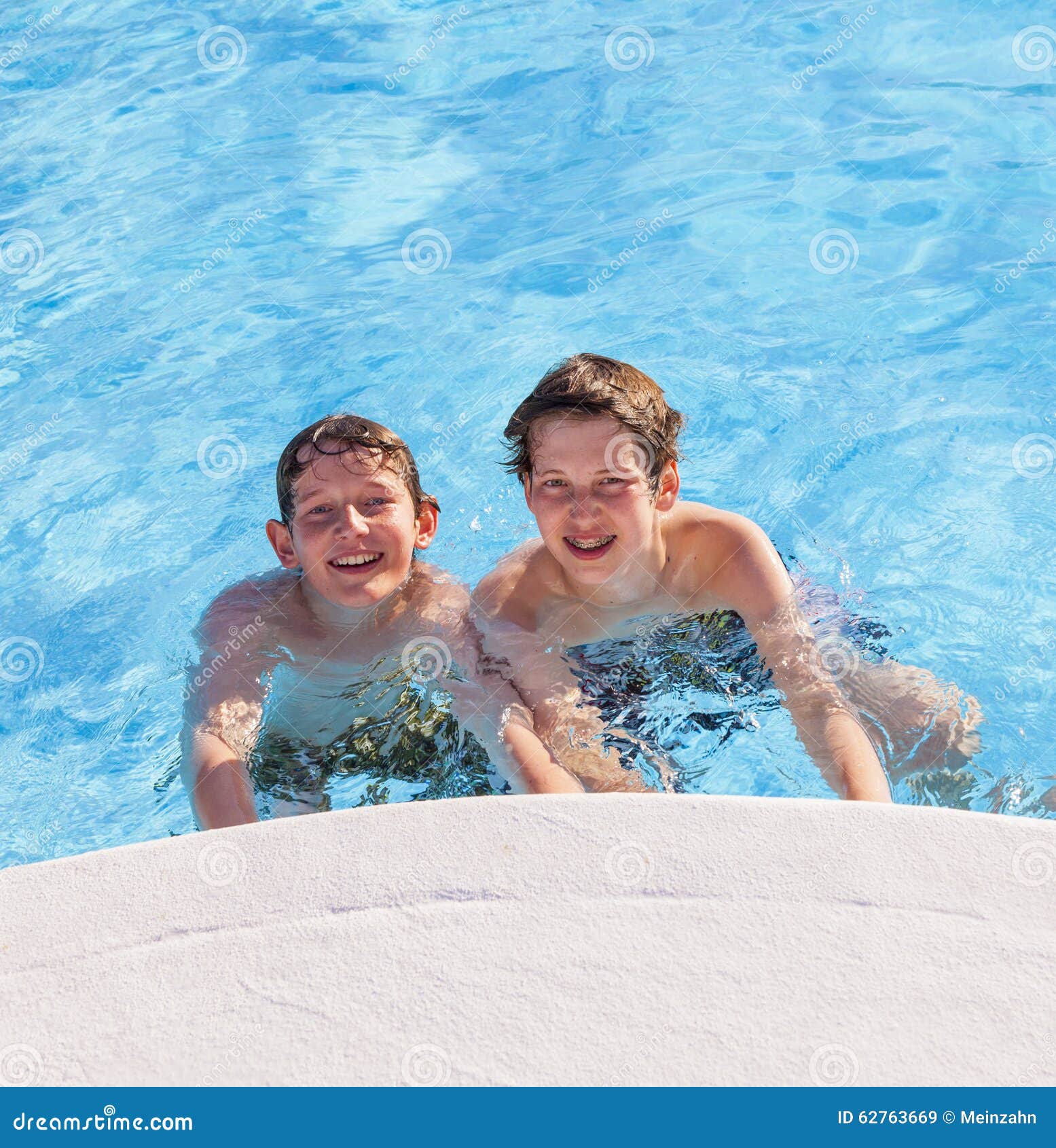 Cute Boys Have Fun in the Pool Stock Image - Image of male, leisure ...