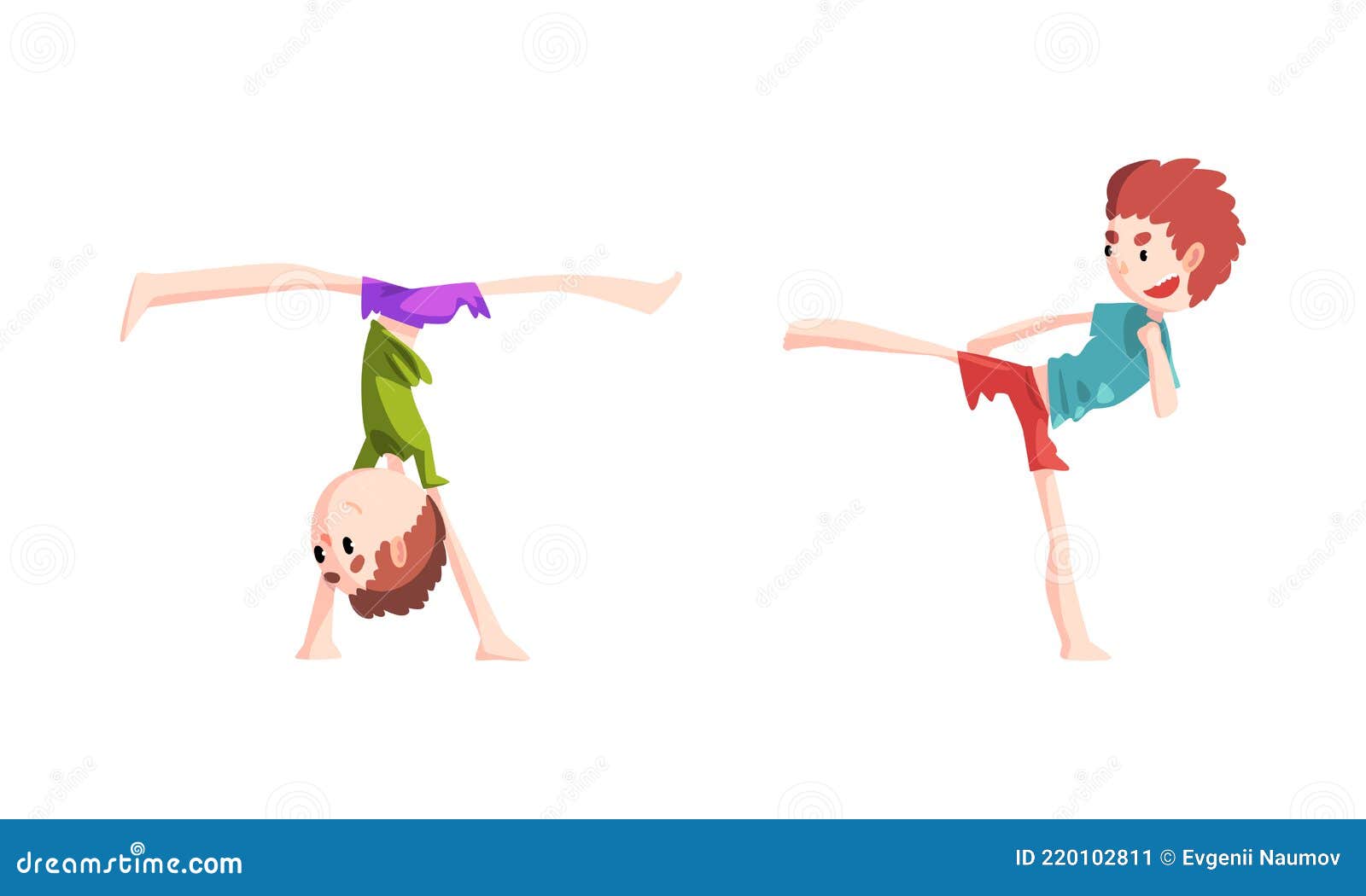 Cute Boys Practicing Capoeira Set, Kid Doing Martial Art Elements ...