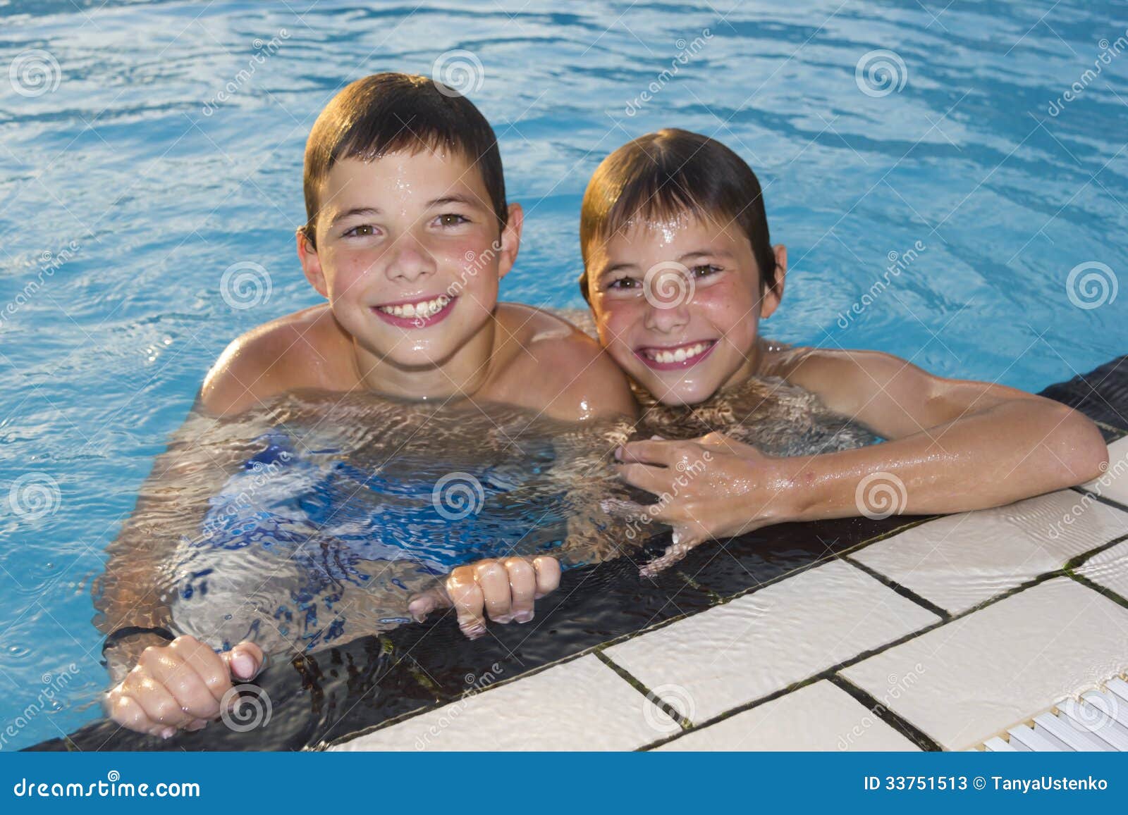 Cute Boys Swimming and Playing in Water Stock Image - Image of ...