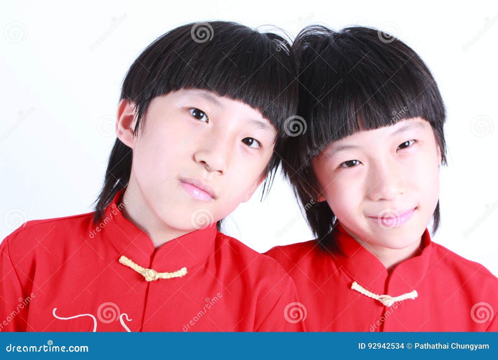 Cute Boys Wearing Red Chinese Suit. Stock Photo - Image of boys ...