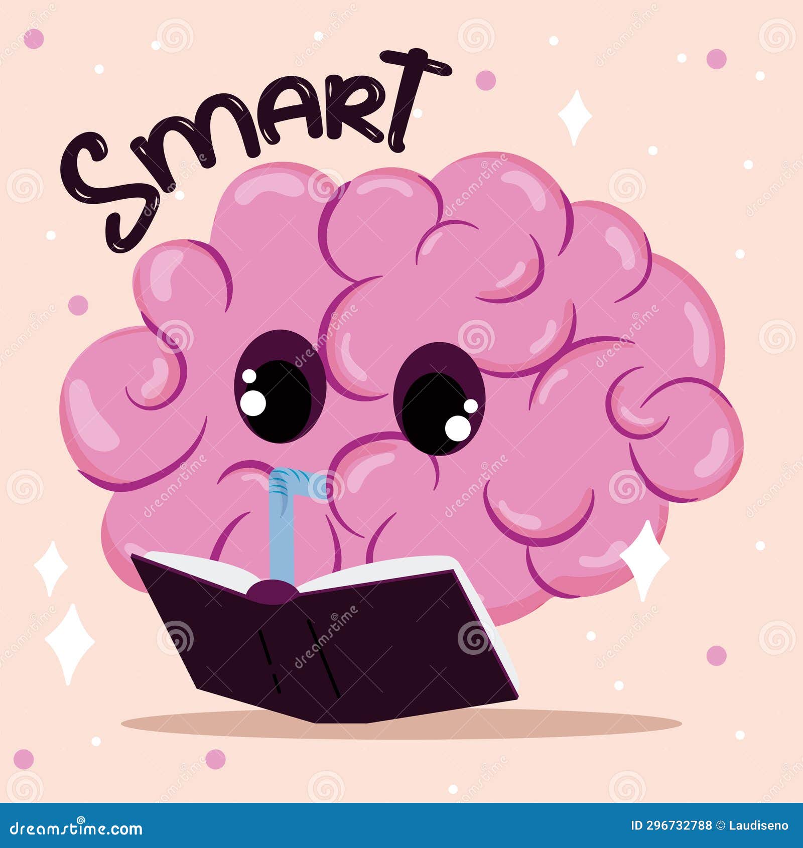 Cute Brain Cartoon Character Drinking Knowledge from Book Vector Stock ...