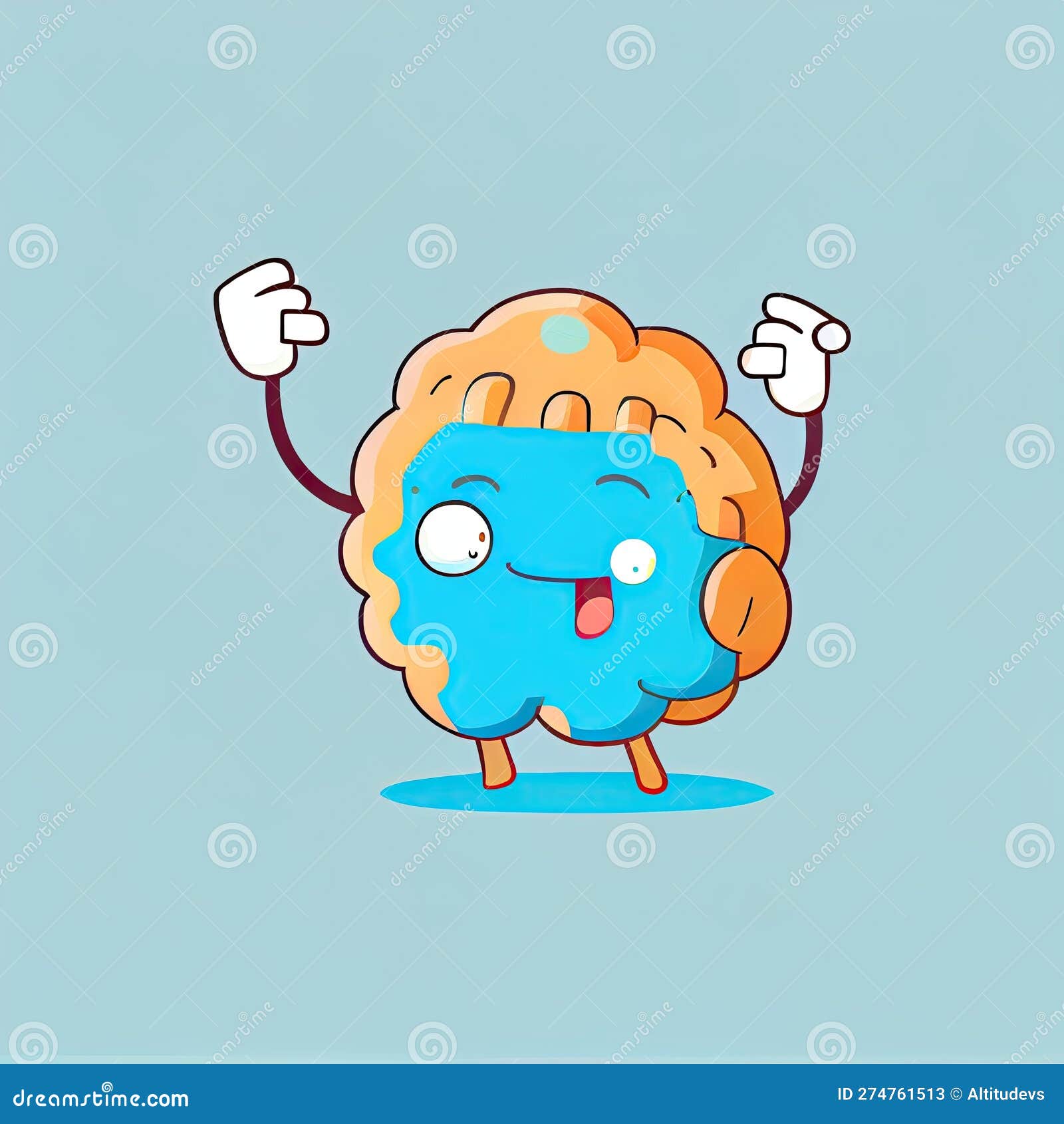 Cute Brain Cartoon Character Making Gesture High Five Cartoon Style Modern Simple Illustration