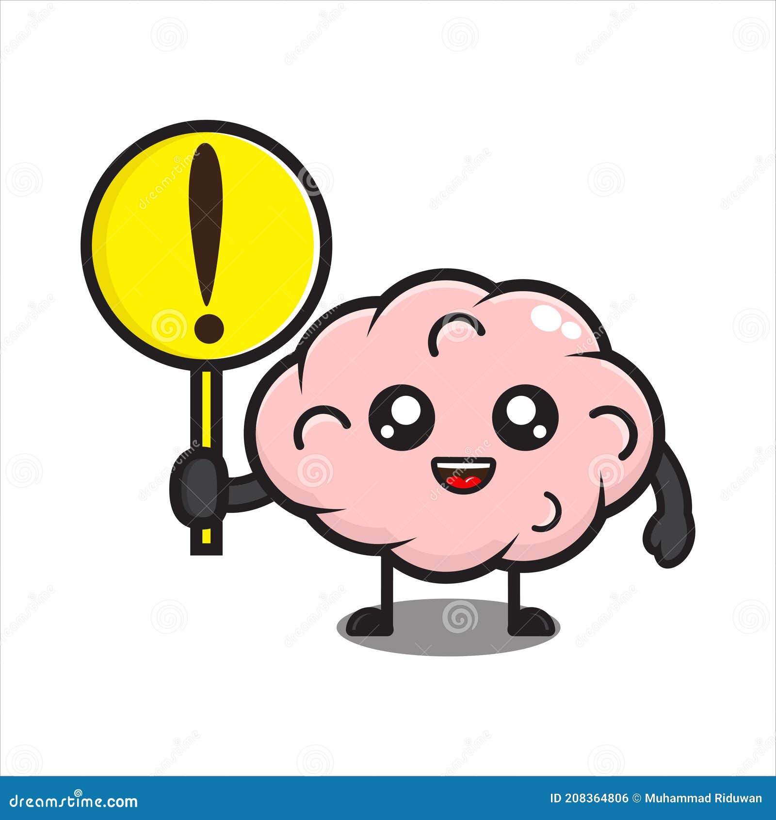 Cute Brain Mascot Illustration with Caution Sign Stock Vector ...