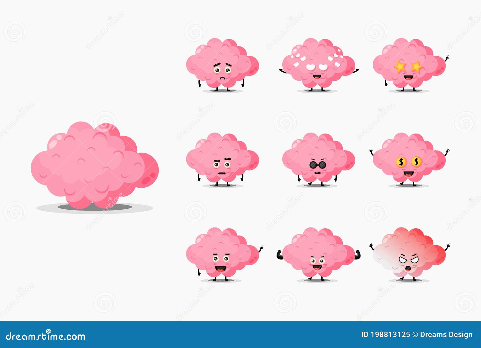 Cute brain mascot set stock vector. Illustration of imagination - 198813125
