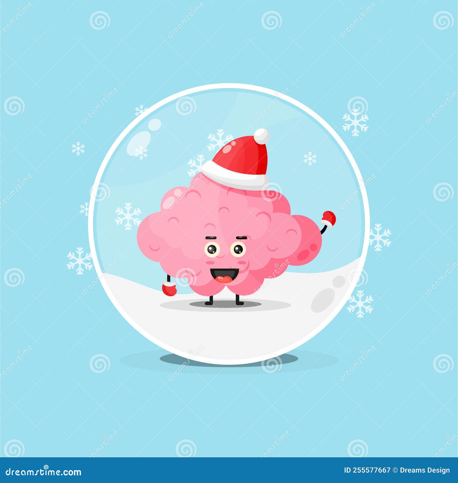 Cute Brain Wearing a Christmas Hat in a Snowglobe Stock Vector ...