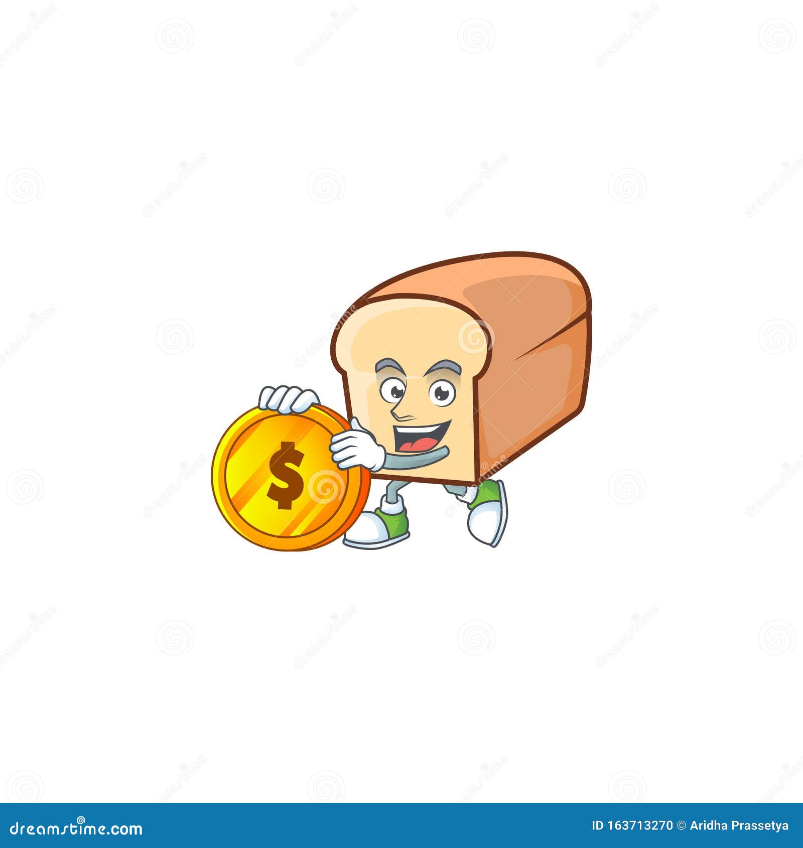Cute Bread Isolated of Cartoon Character Bring Coin. Stock Vector ...