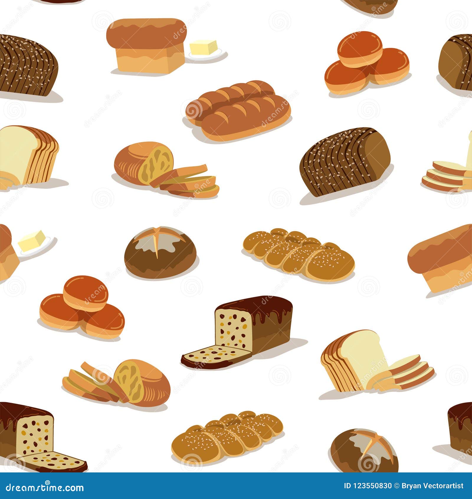 Cute Bread Pattern on White Background in Vector Art Stock Illustration ...