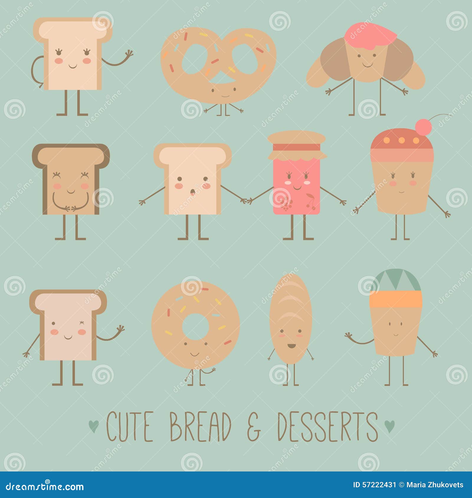 Cute Bread Characters. Funny Pastry Character, Kawaii Croissant ...