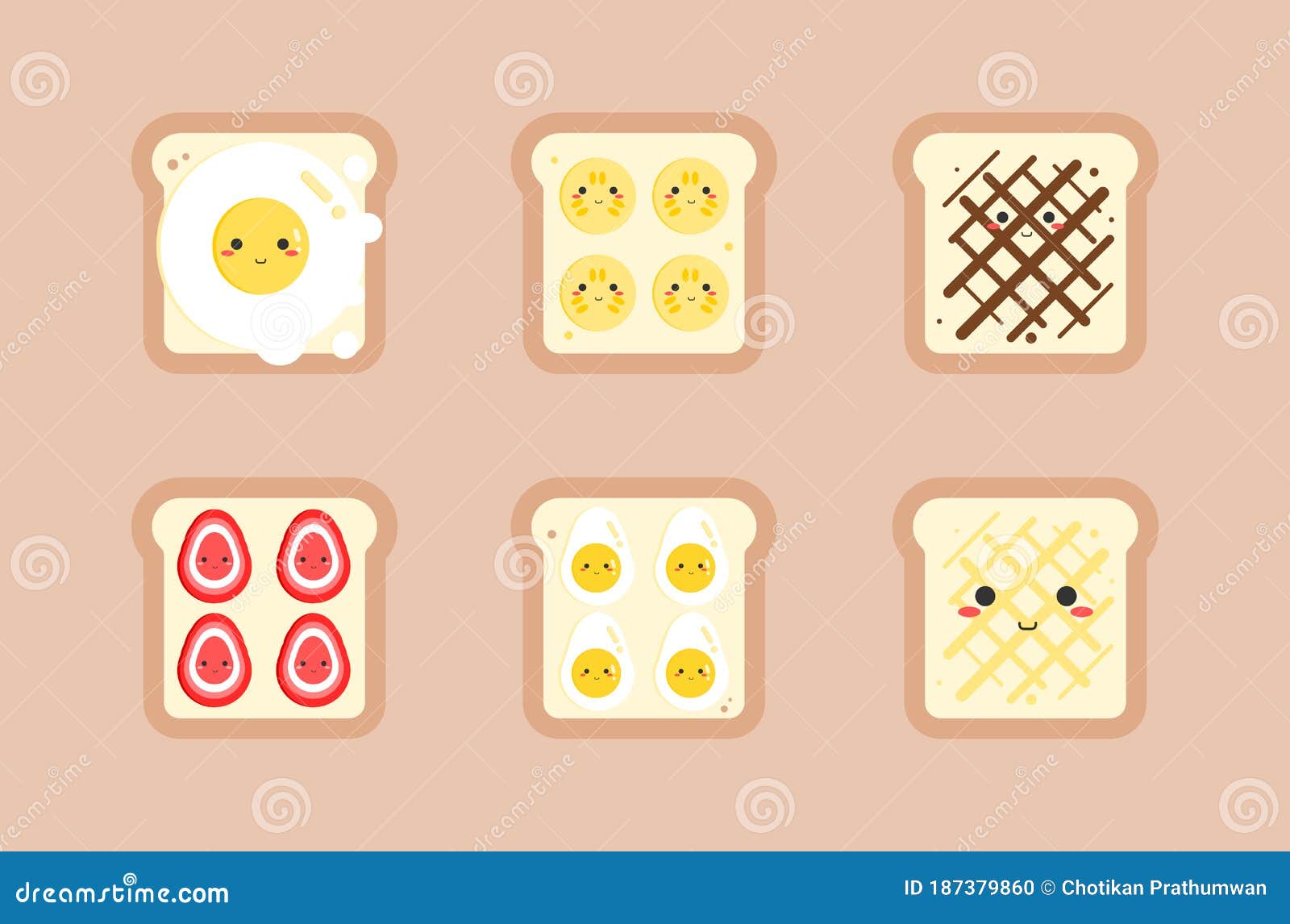 Cute Bread with Various Toppings. Stock Vector - Illustration of ...