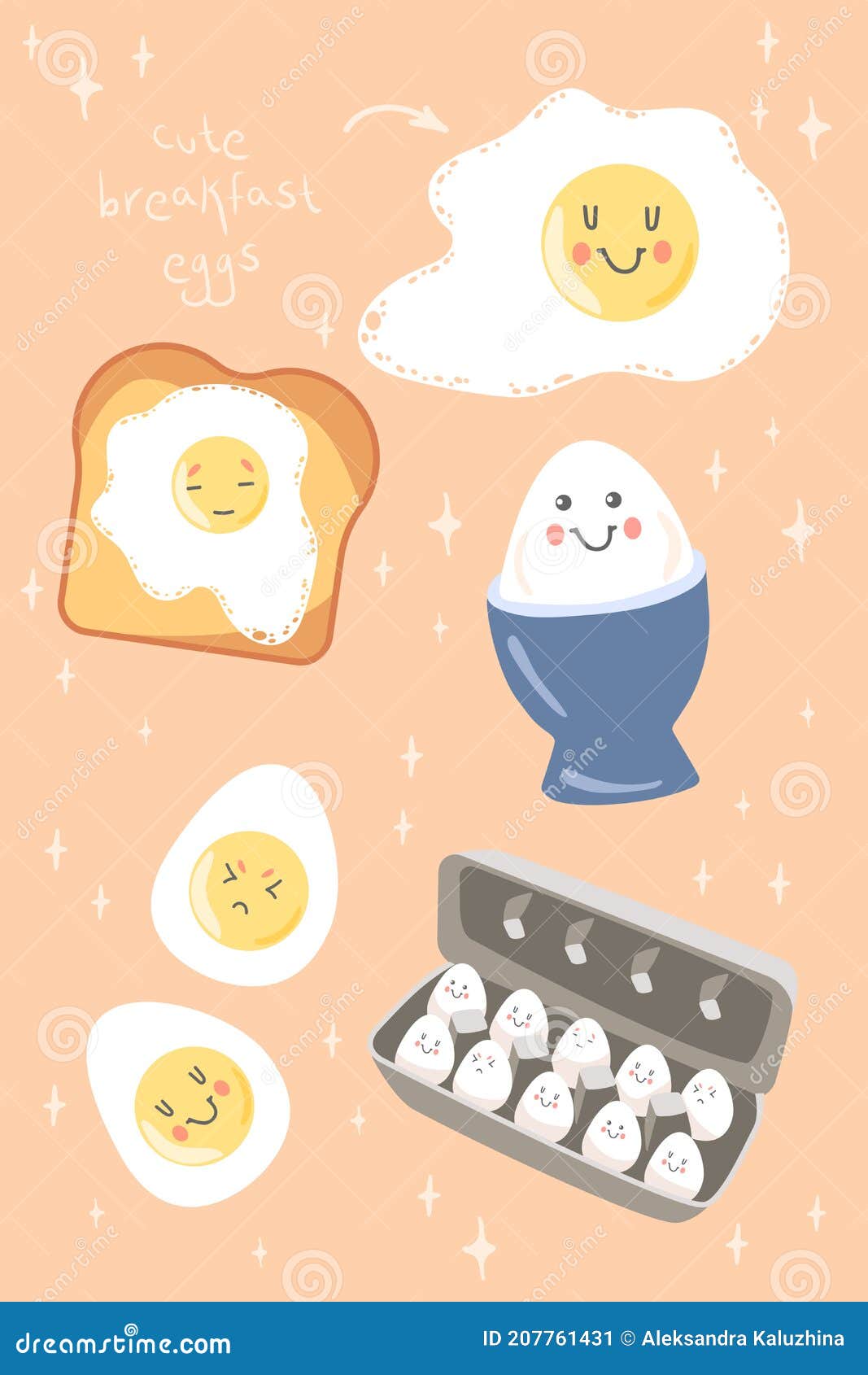 Set Of Cute Breakfast Flashcard Vector | CartoonDealer.com #235742501