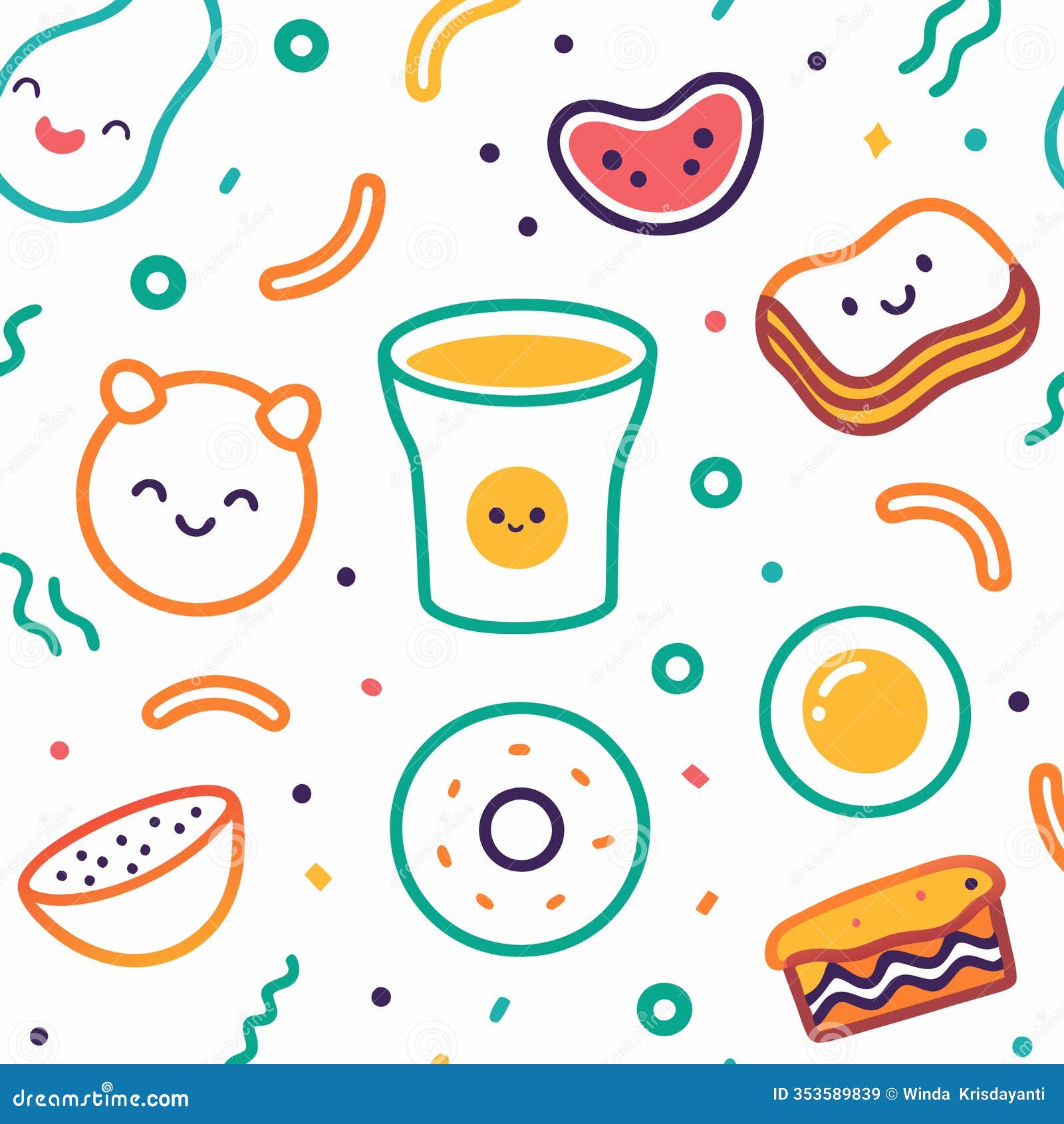 Cute Breakfast Doodle Coloring Page Vector | CartoonDealer.com #310478594