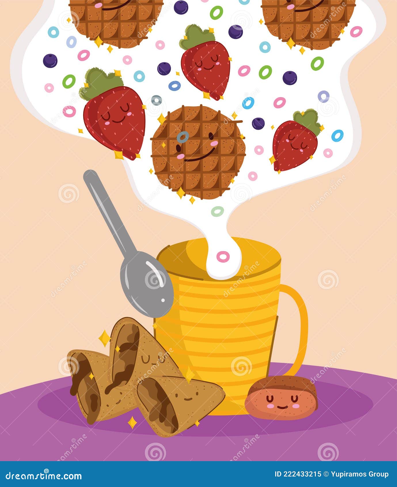 Cute Breakfast Collection Kawaii Cartoons Vector Illustration ...