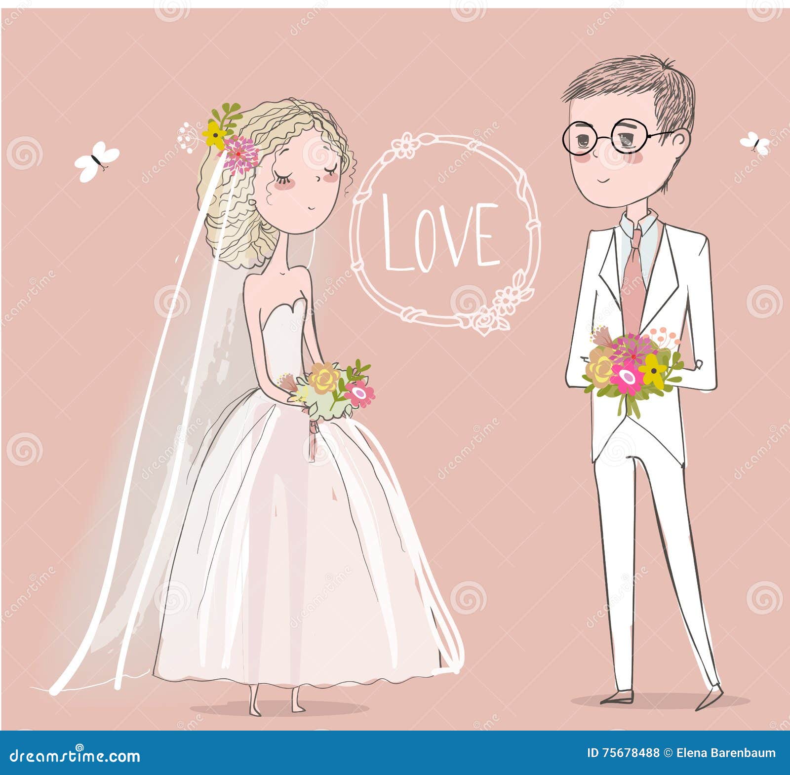 Cute bride with groom stock vector. Illustration of doodle - 75678488