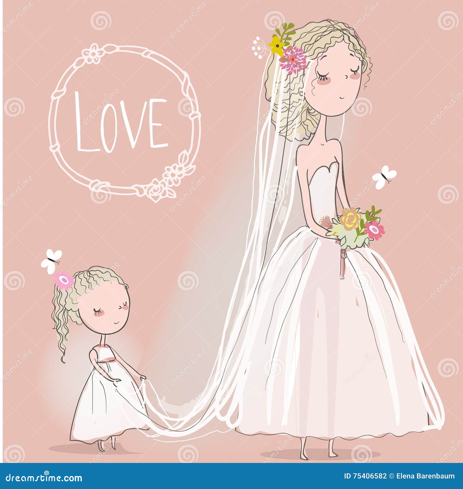 Set Of Cute Bride Cartoon Characters. Vector Illustration ...