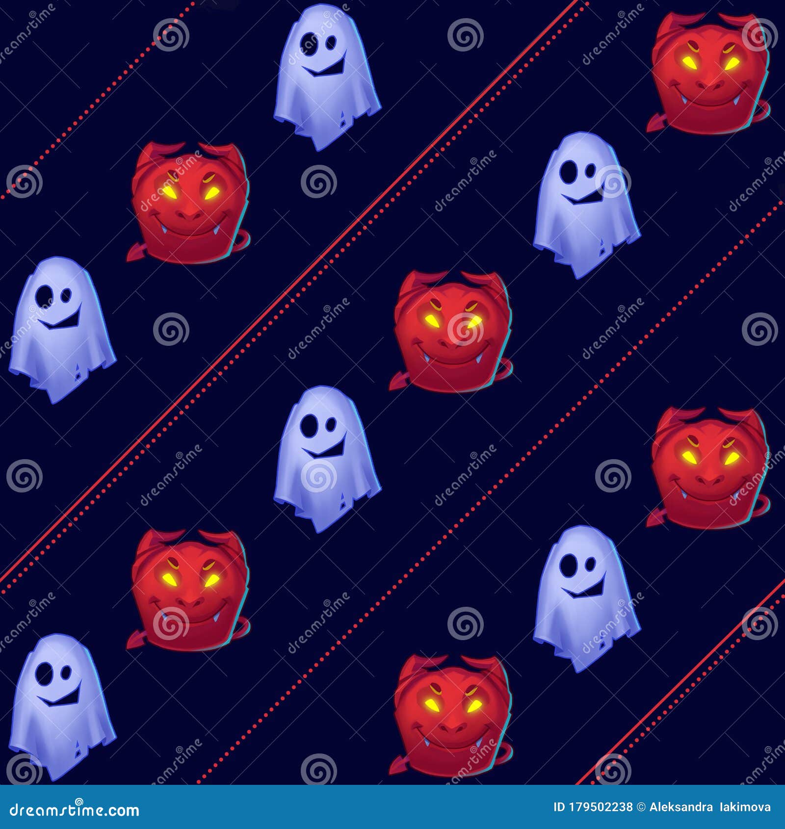 Cute Bright Halloween Seamless Pattern. Print with Red Devils and White ...