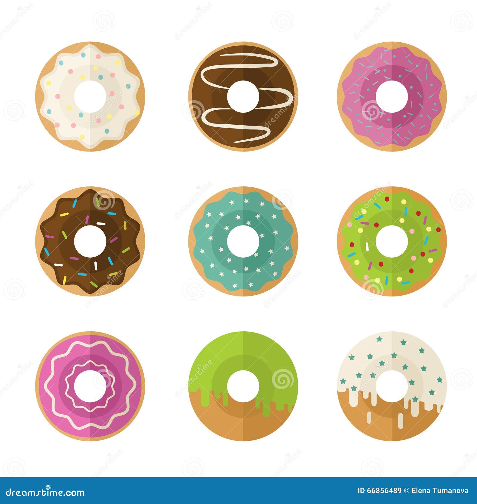 Cute and Bright Set of Donuts Icons Stock Vector - Illustration of ...
