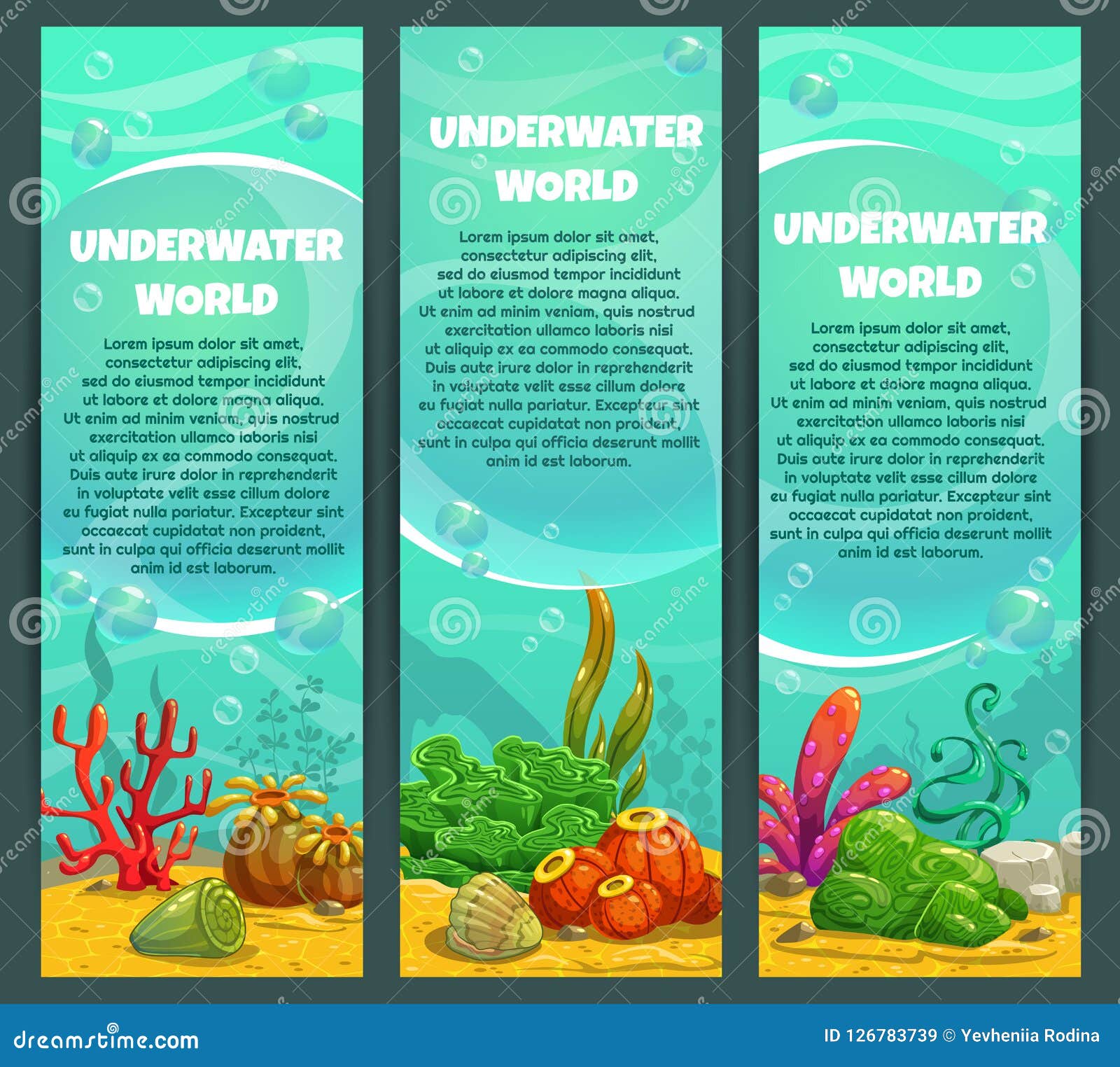 Cute Bright Ocean Underwater Vertical Banners Set. Stock Vector ...
