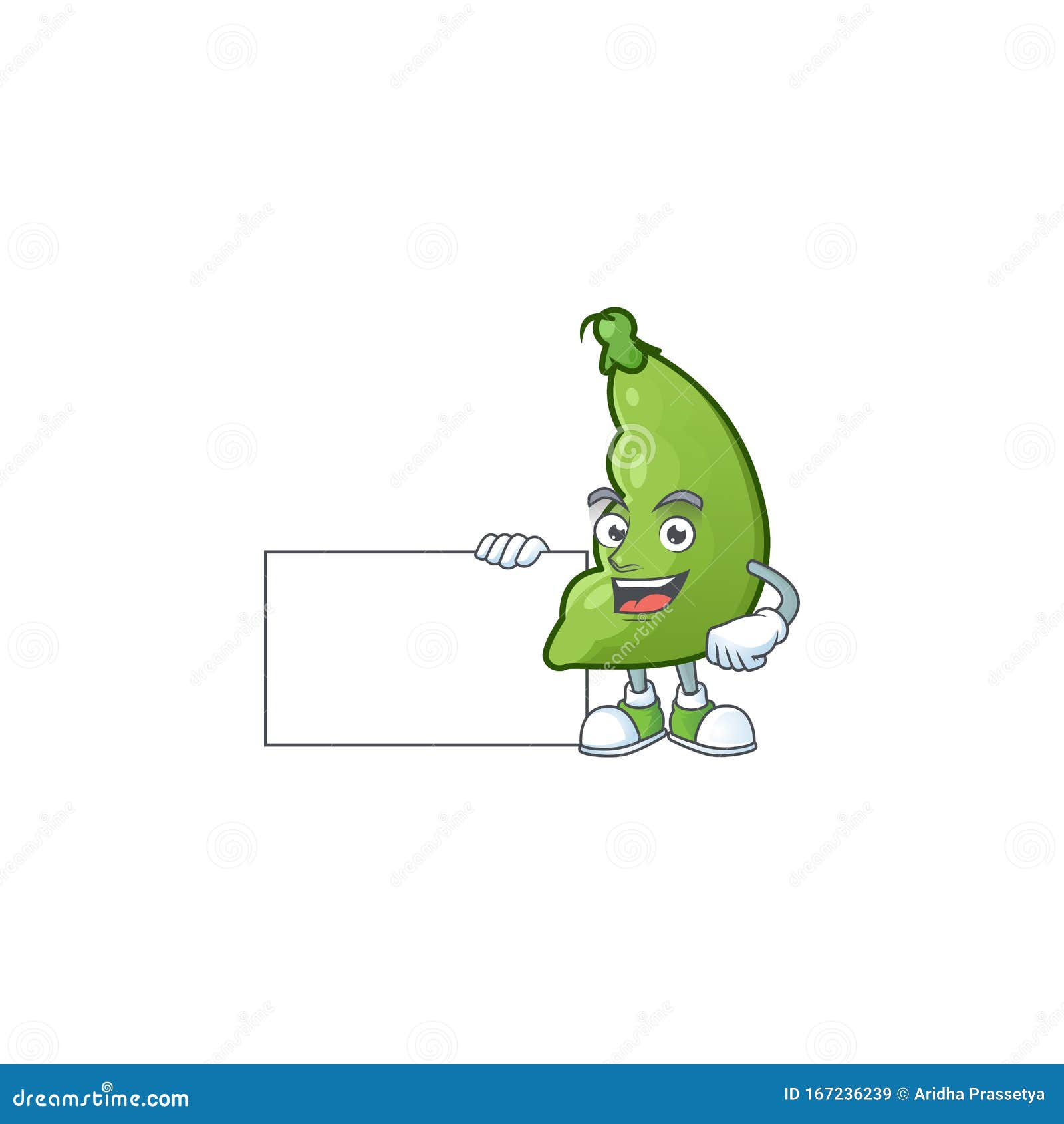 Cute Broad Beans Cartoon Character with a Board Stock Vector ...
