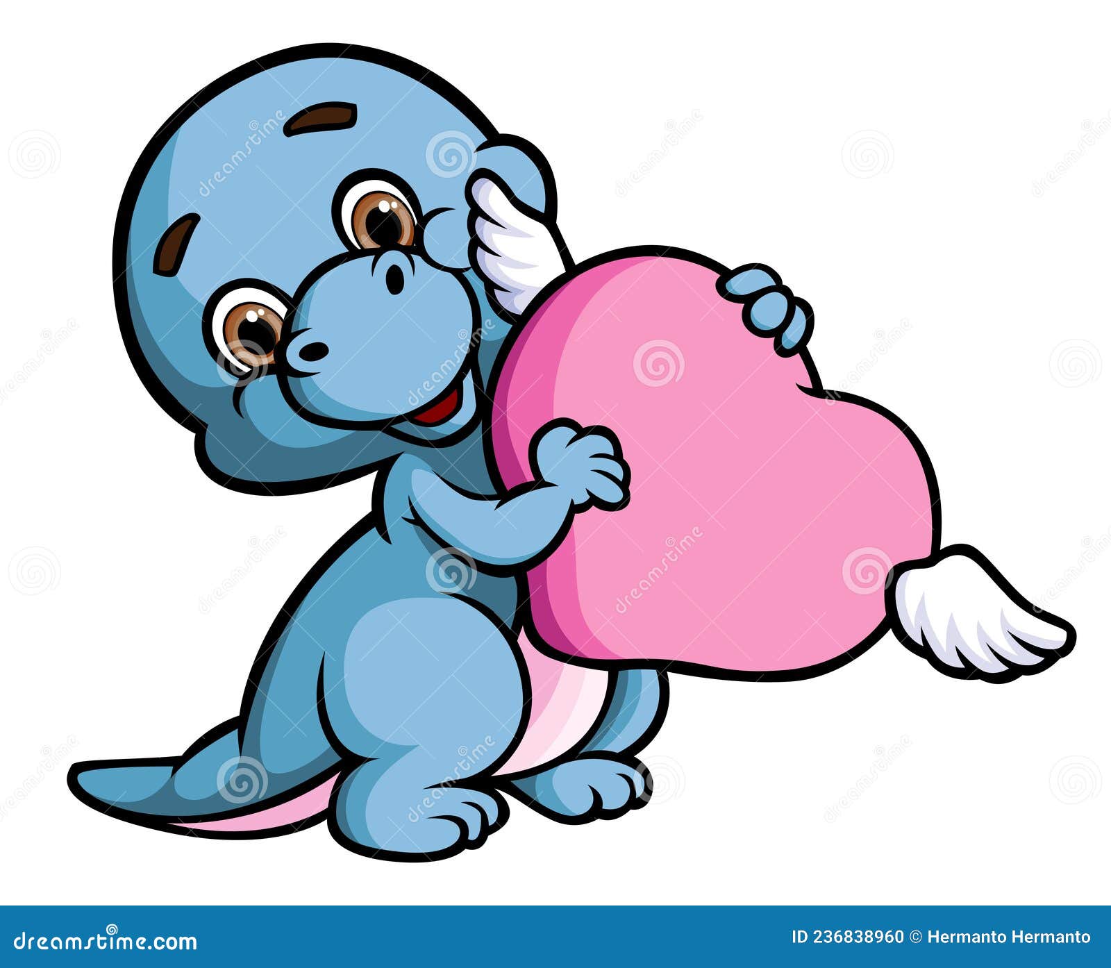 The Cute Brontosaurus is Hugging a Love with the Wings Stock Vector ...