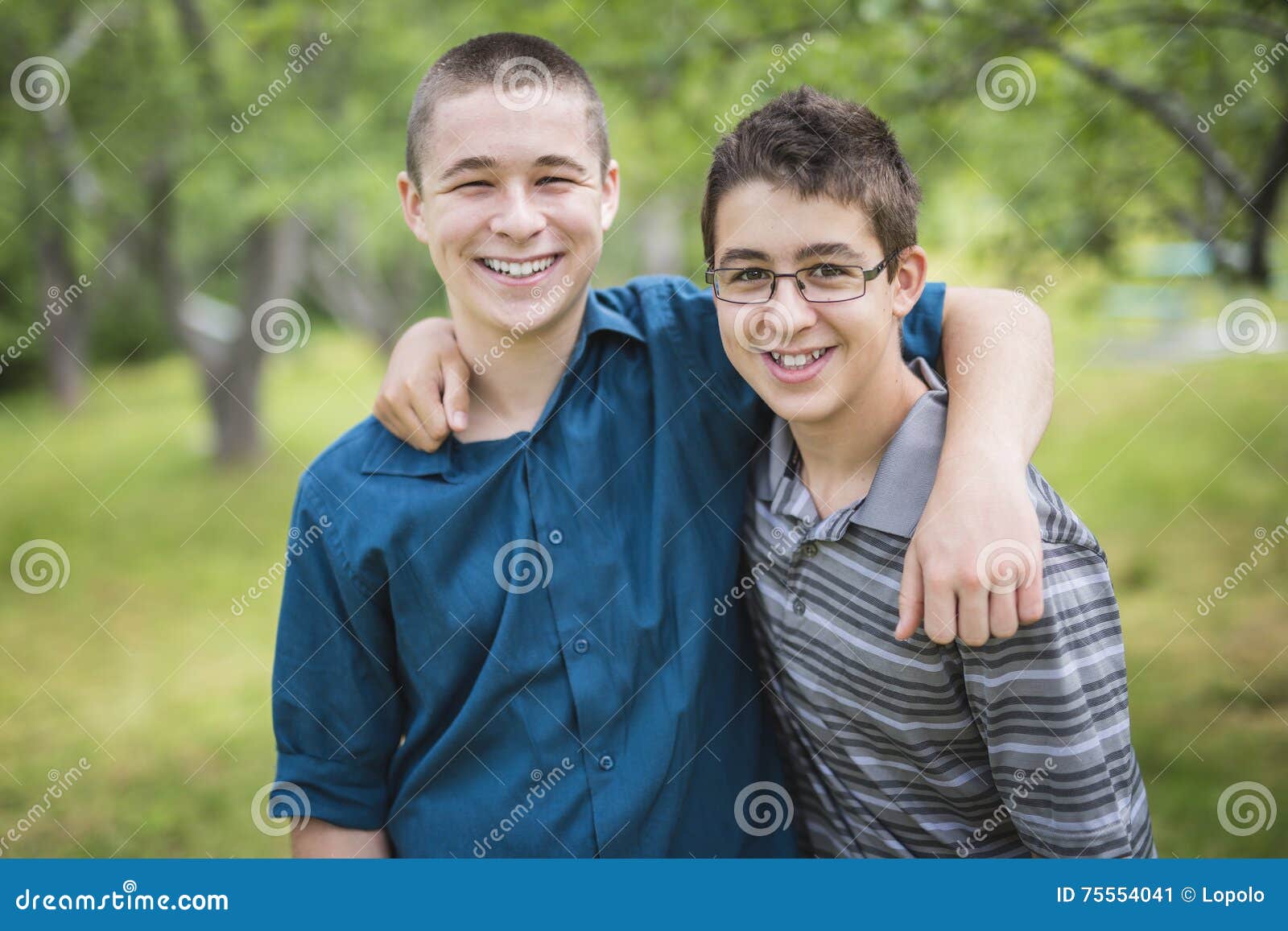 Cute Brothers Outside in Forest Stock Image - Image of face, expression ...