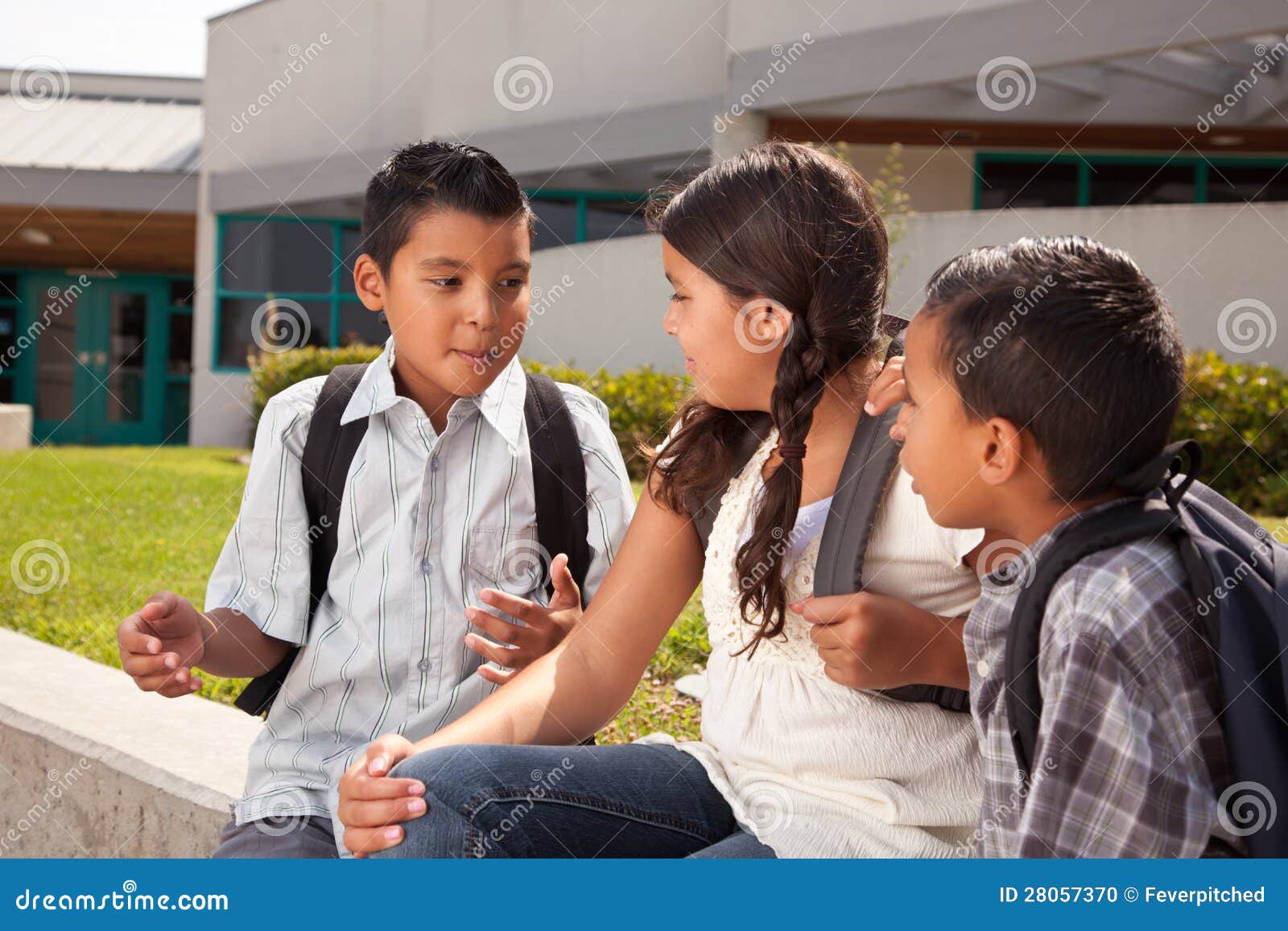 Cute Brothers and Sister Talking, Ready for School Stock Photo - Image ...