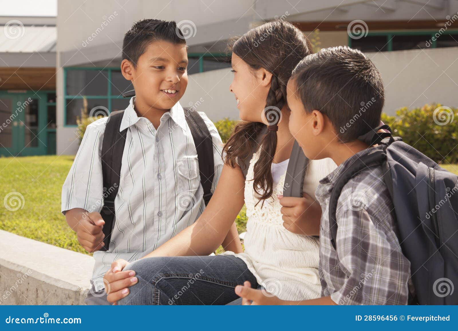 Cute Brothers and Sister Talking, Ready for School Stock Photo - Image ...