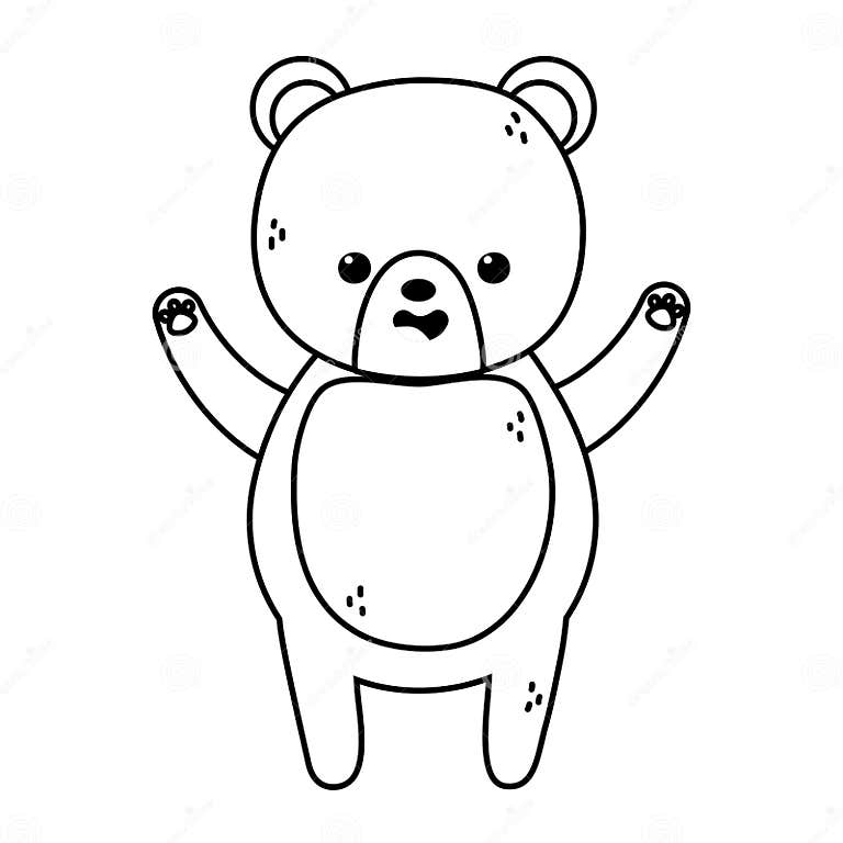 Cute Brown Bear Character Cartoon Thick Line Stock Vector