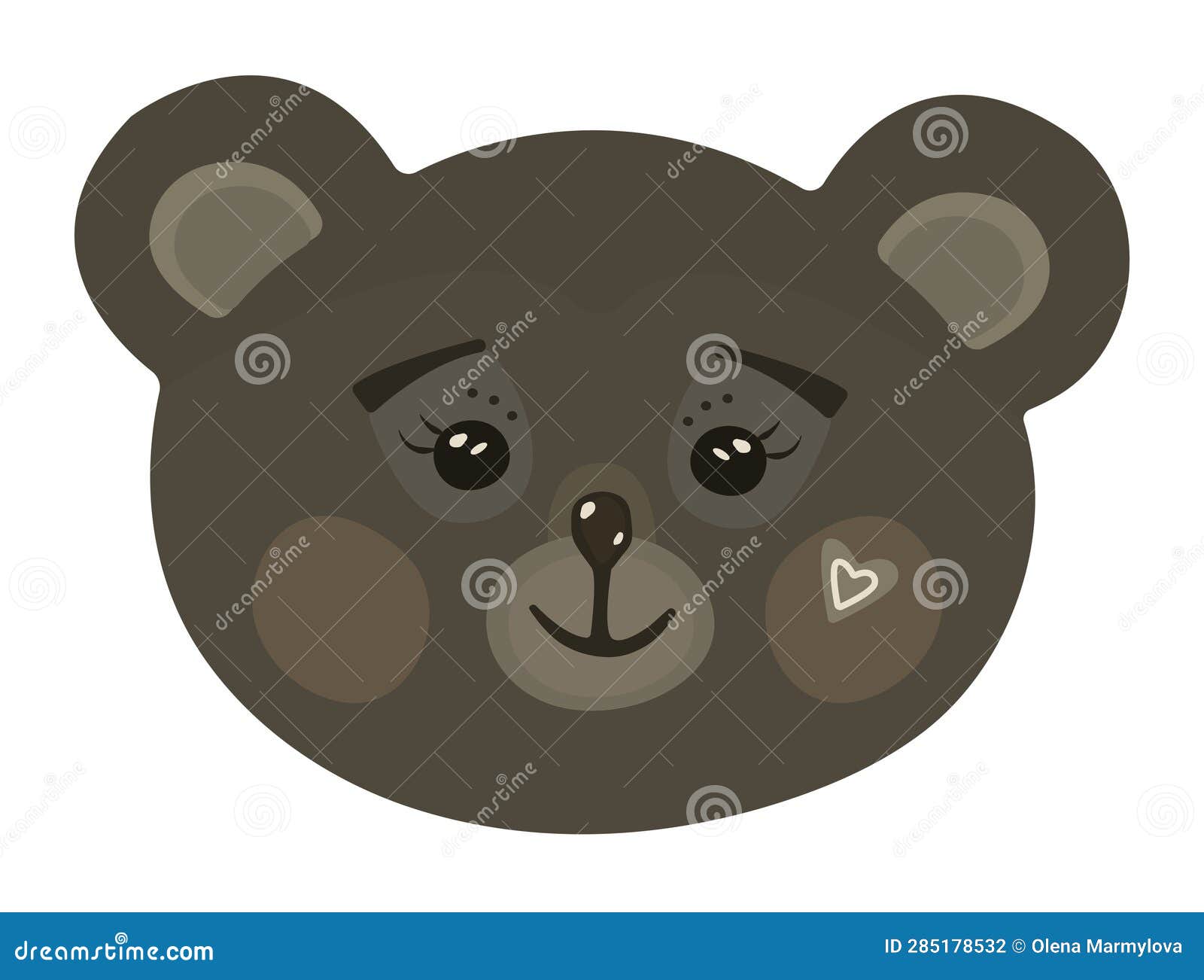 Bear Muzzle Close Up Detail Portrait Front View. Ink Black And White ...