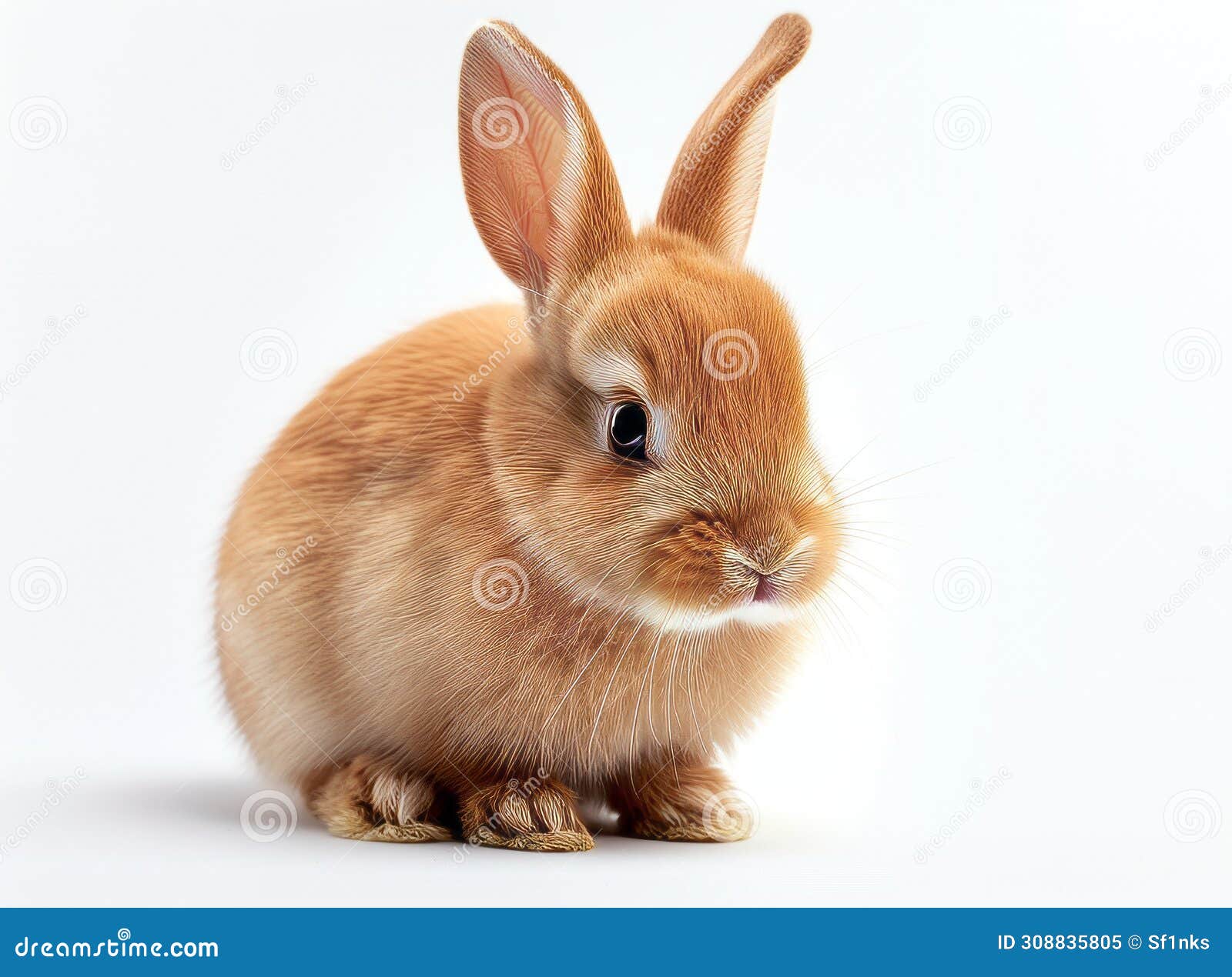 A Cute Brown Bunny with Large Ears and Shiny Eyes on a White Background ...