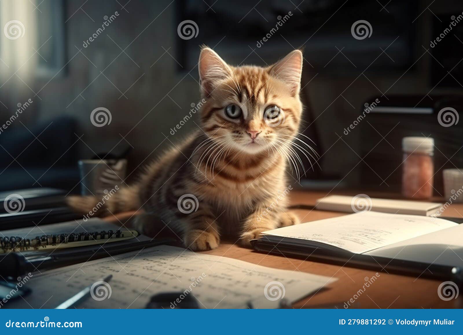 A Cute Brown Cat Sits in the Office As a Director. Generation AI Stock ...