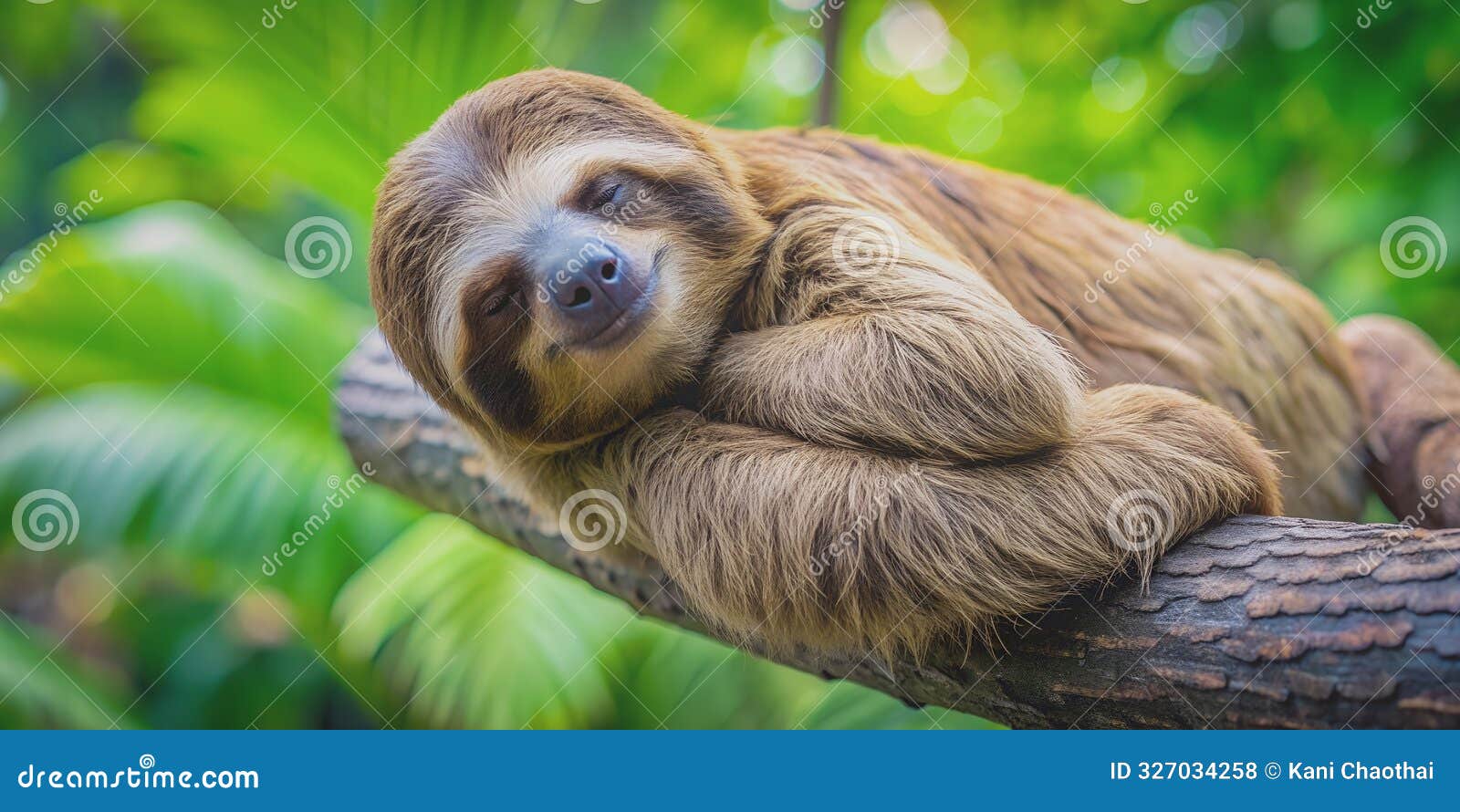 Cute Brown Sloth Sleeping on the Tree AI-Created Content Stock Photo ...