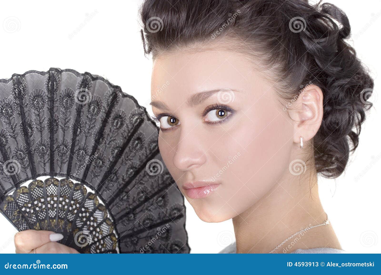 Cute Brunette with Fan stock image. Image of cute, adult - 4593913