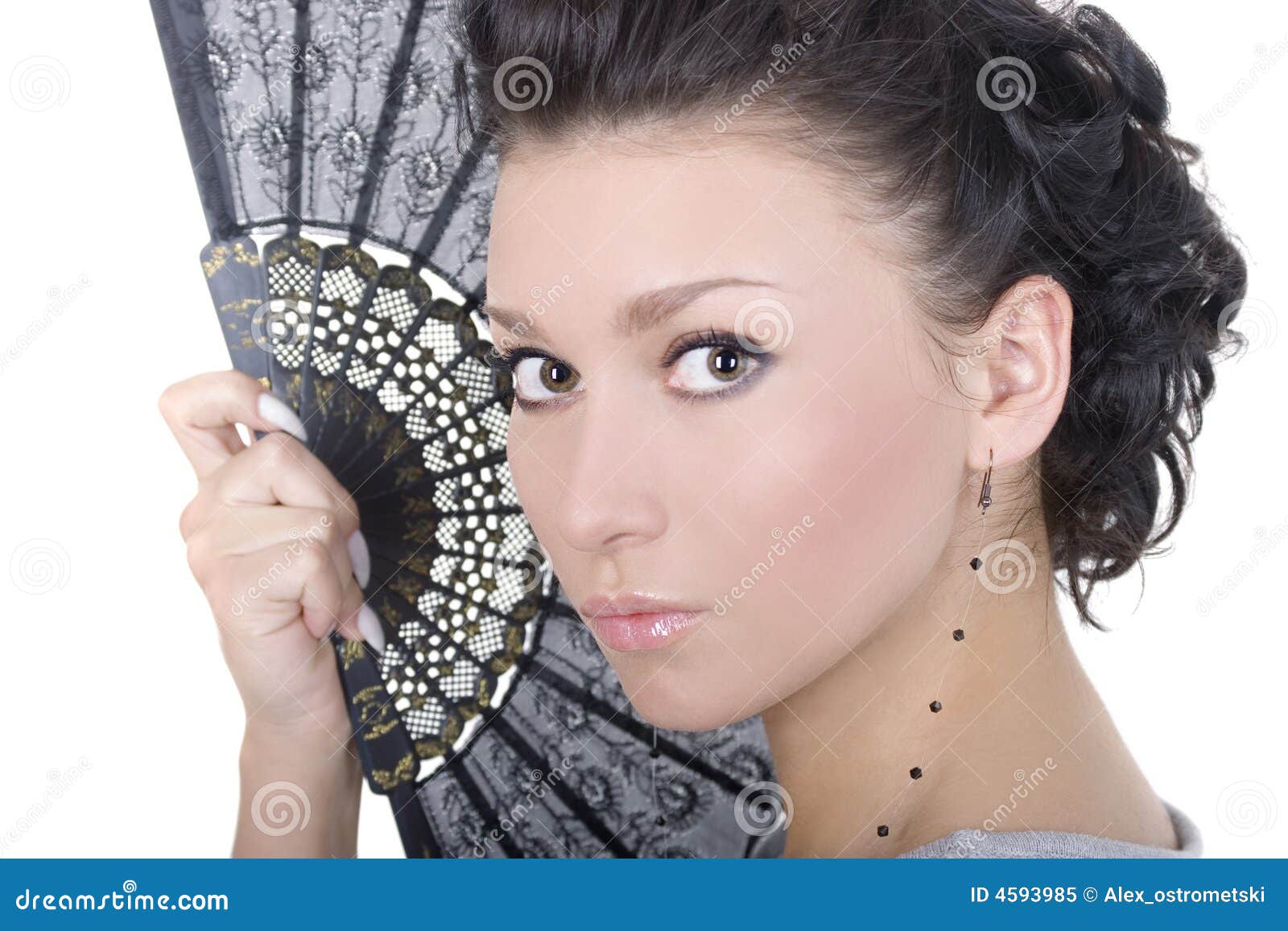 Cute Brunette with Fan stock image. Image of cosmetics - 4593985