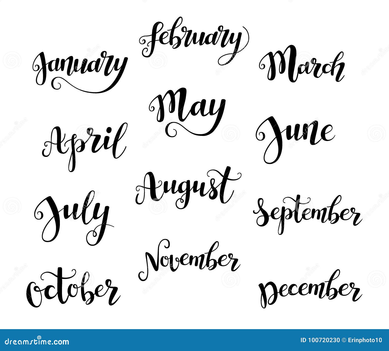 Cute Brush Calligraphy of Months of the Year Stock Vector ...