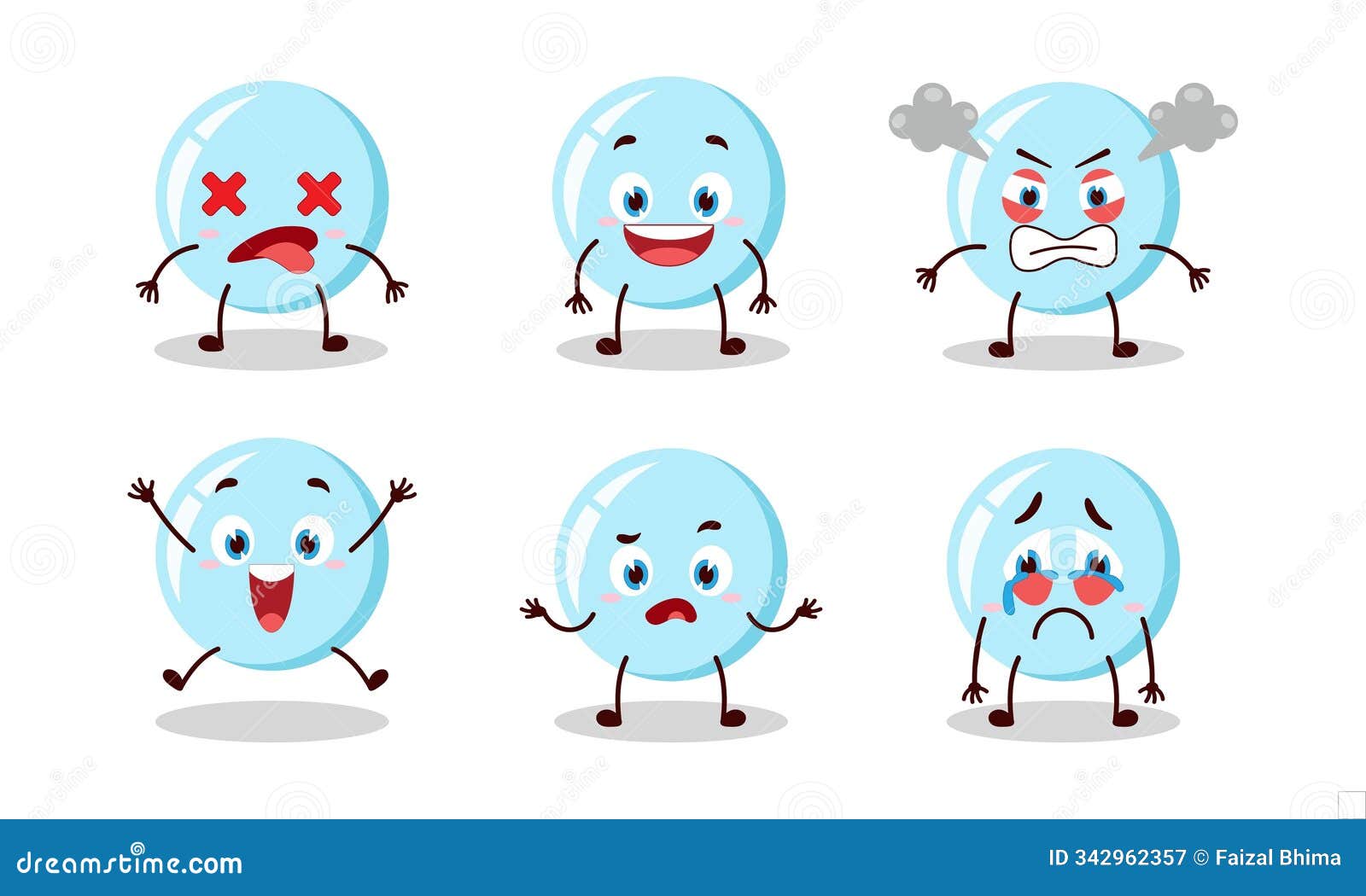 Cute Bubble Cartoon with Many Expressions Vector Illustration Stock ...
