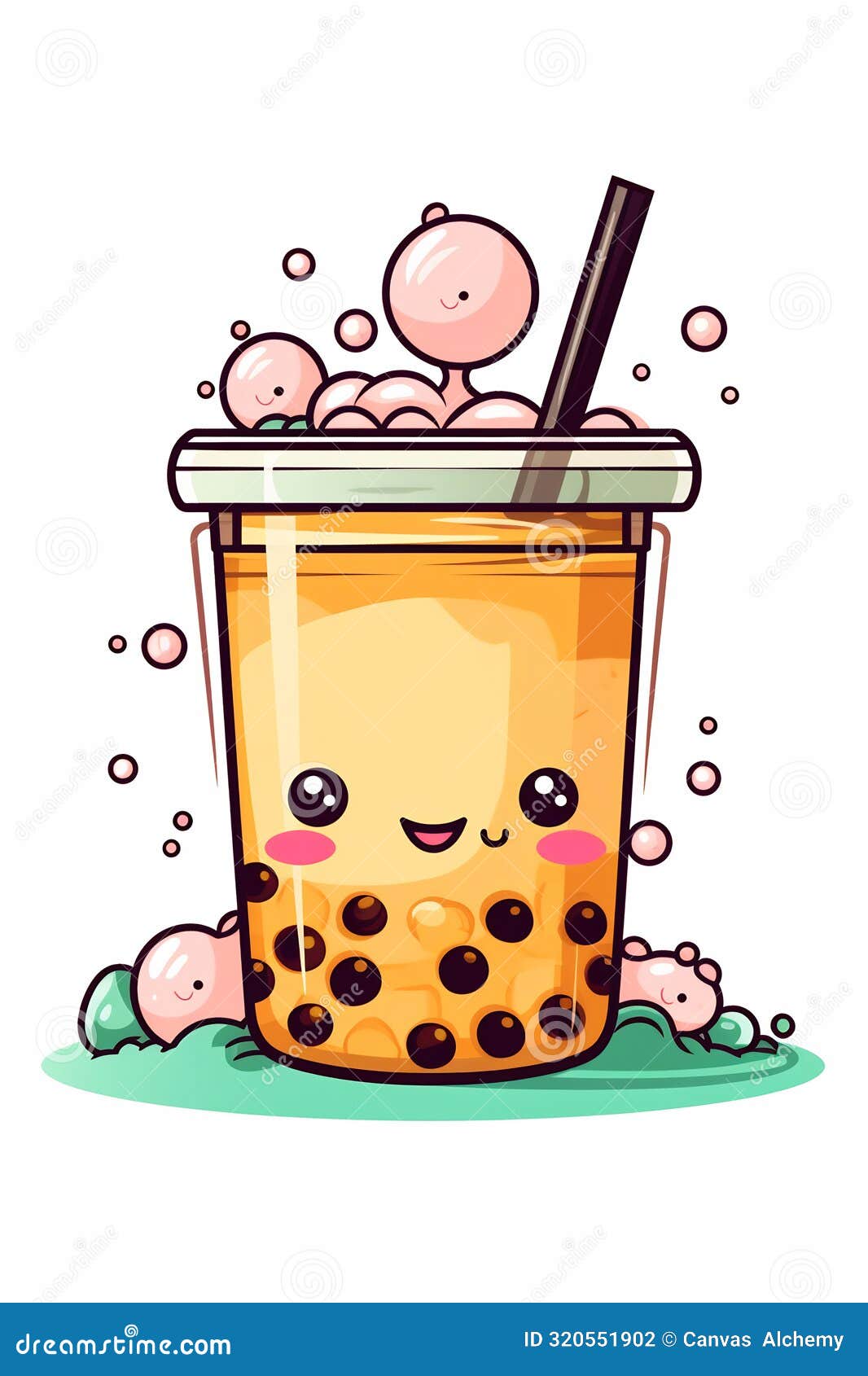 Cute Bubble Milk Ice Tea in Plastic Containers Stock Illustration ...
