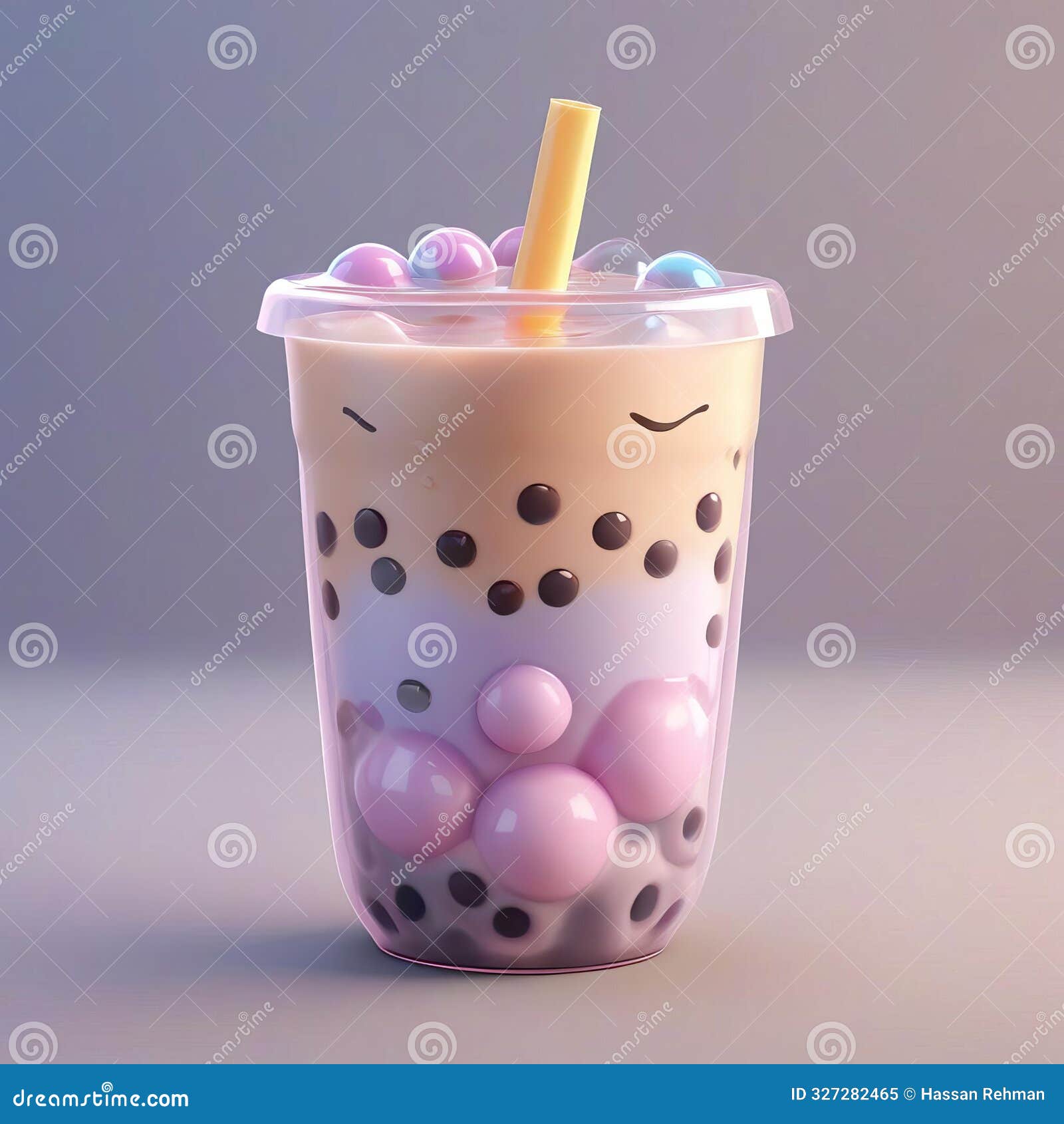 A Cute Bubble Tea Cup in 3D Stock Illustration - Illustration of bubble ...