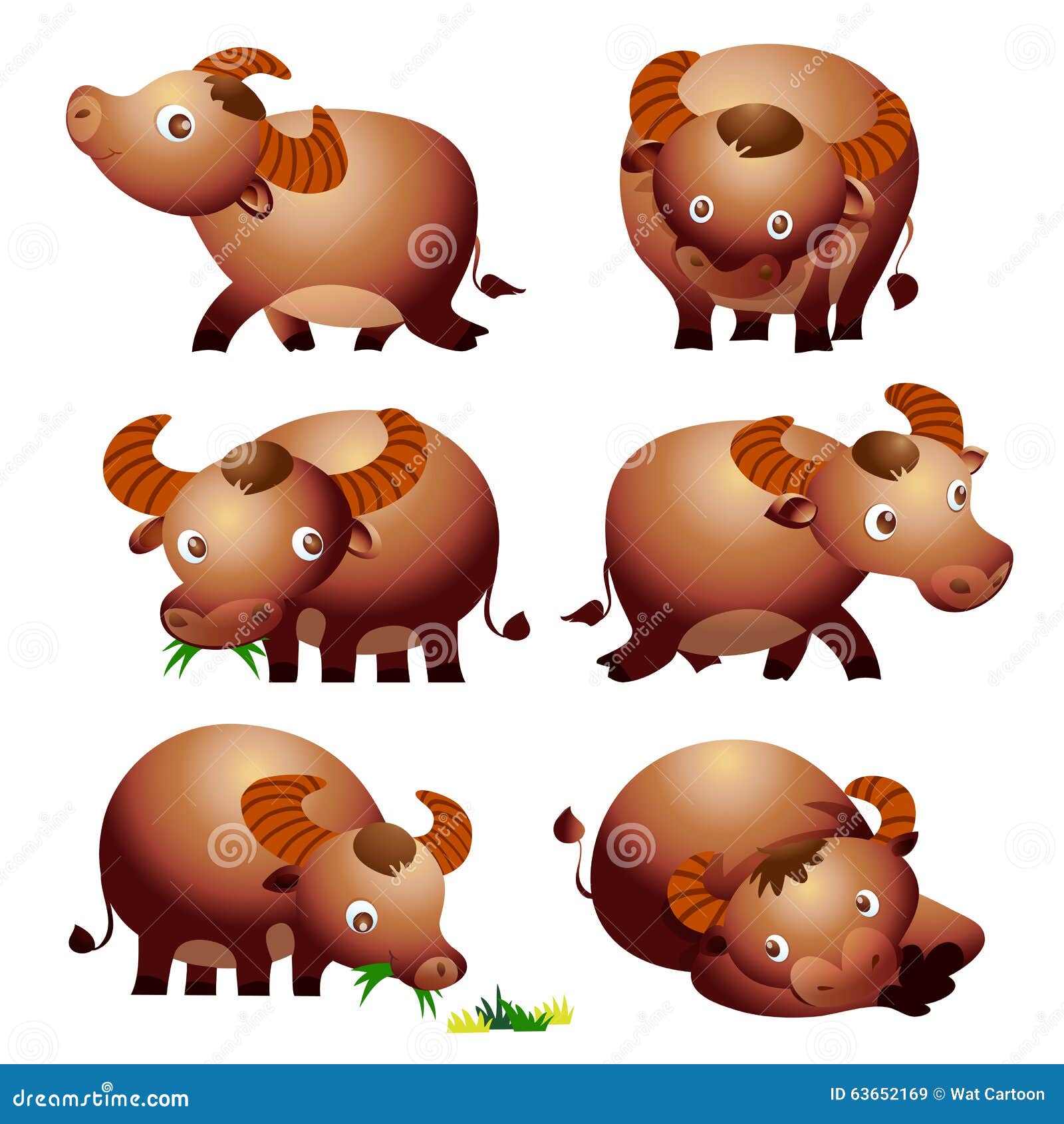Cute Buffalo Cartoon Vector Many Actions Stock Vector - Illustration of ...