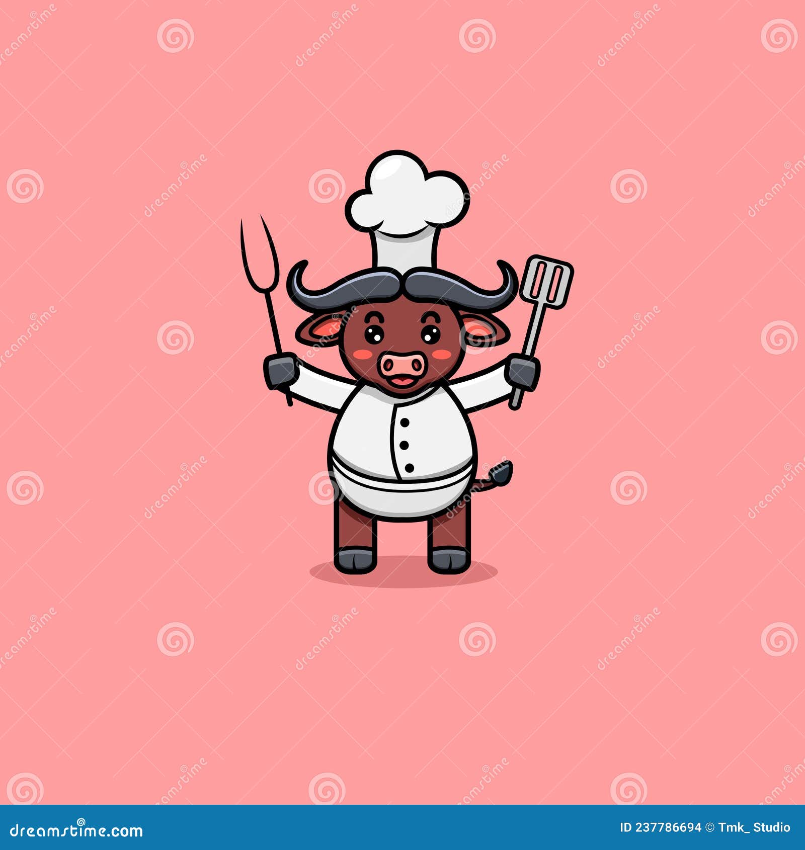 Cute Buffalo with Chef Costume. Stock Vector - Illustration of smile ...