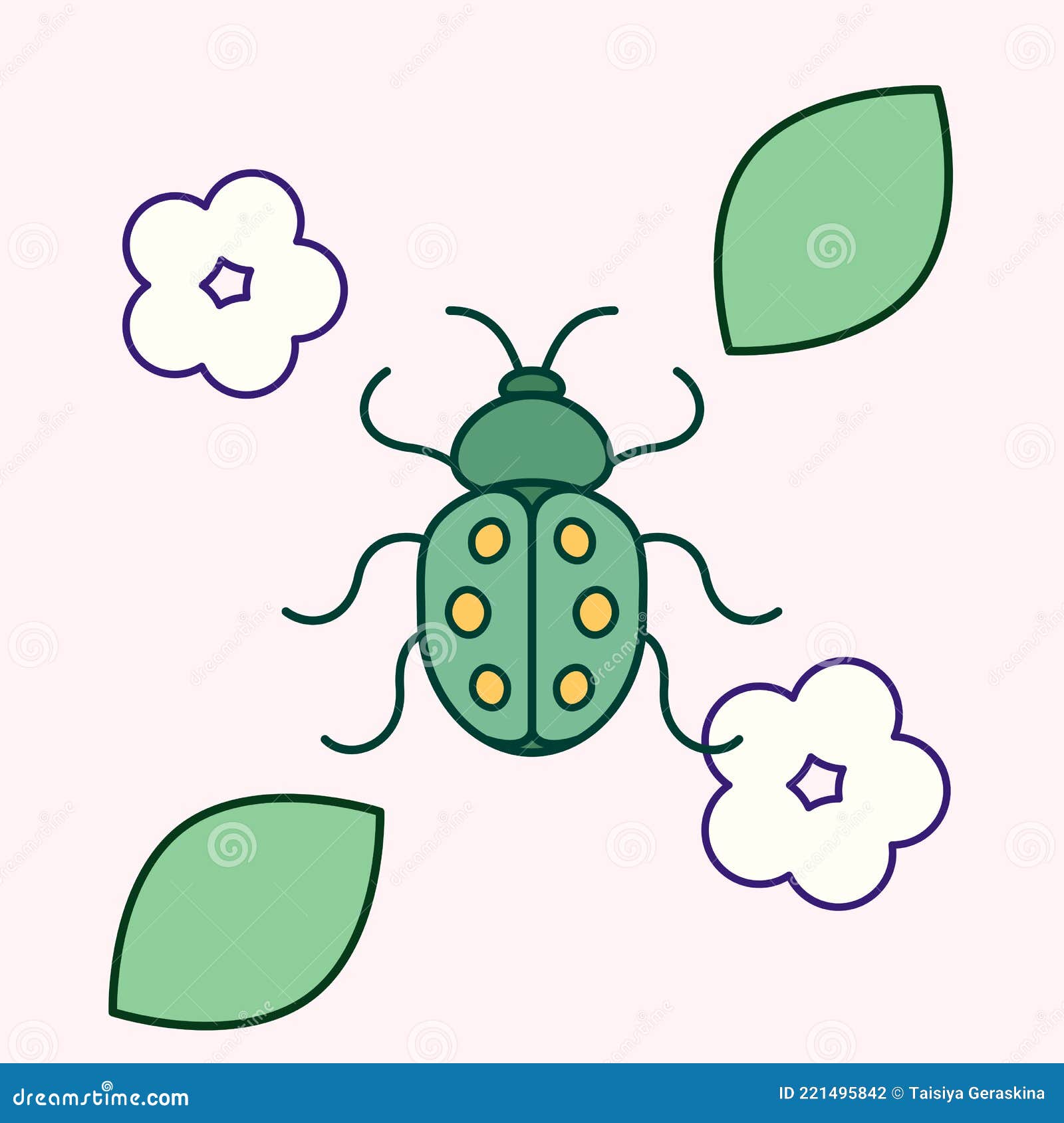 Cute Bug with Flowers. Flat Vector Illustration. Stock Vector ...