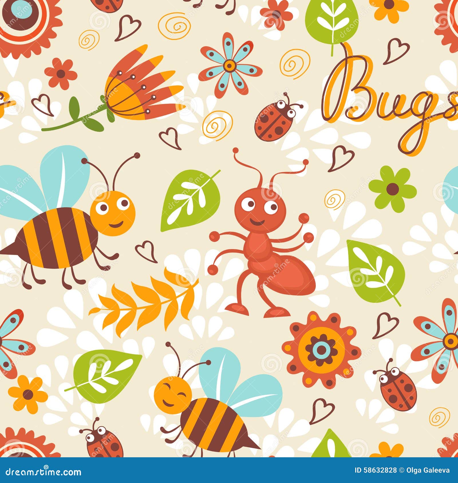 Cute Bugs Colorful Seamless Pattern Stock Vector - Illustration of ...