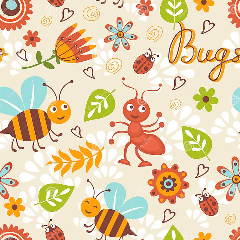 Cute Bugs Colorful Seamless Pattern Stock Vector - Illustration of ...