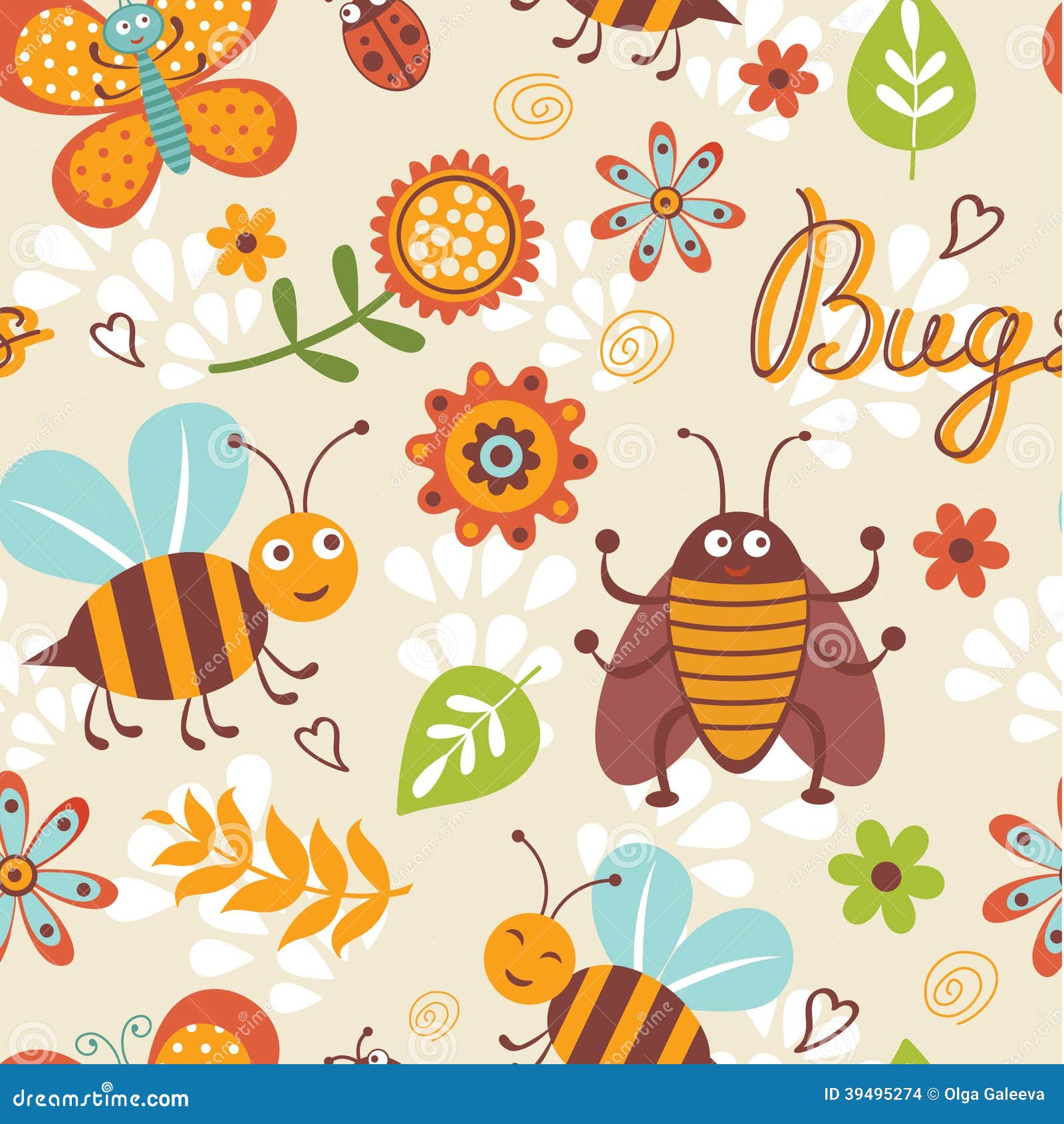 Cute bugs pattern stock vector. Illustration of fabric - 39495274